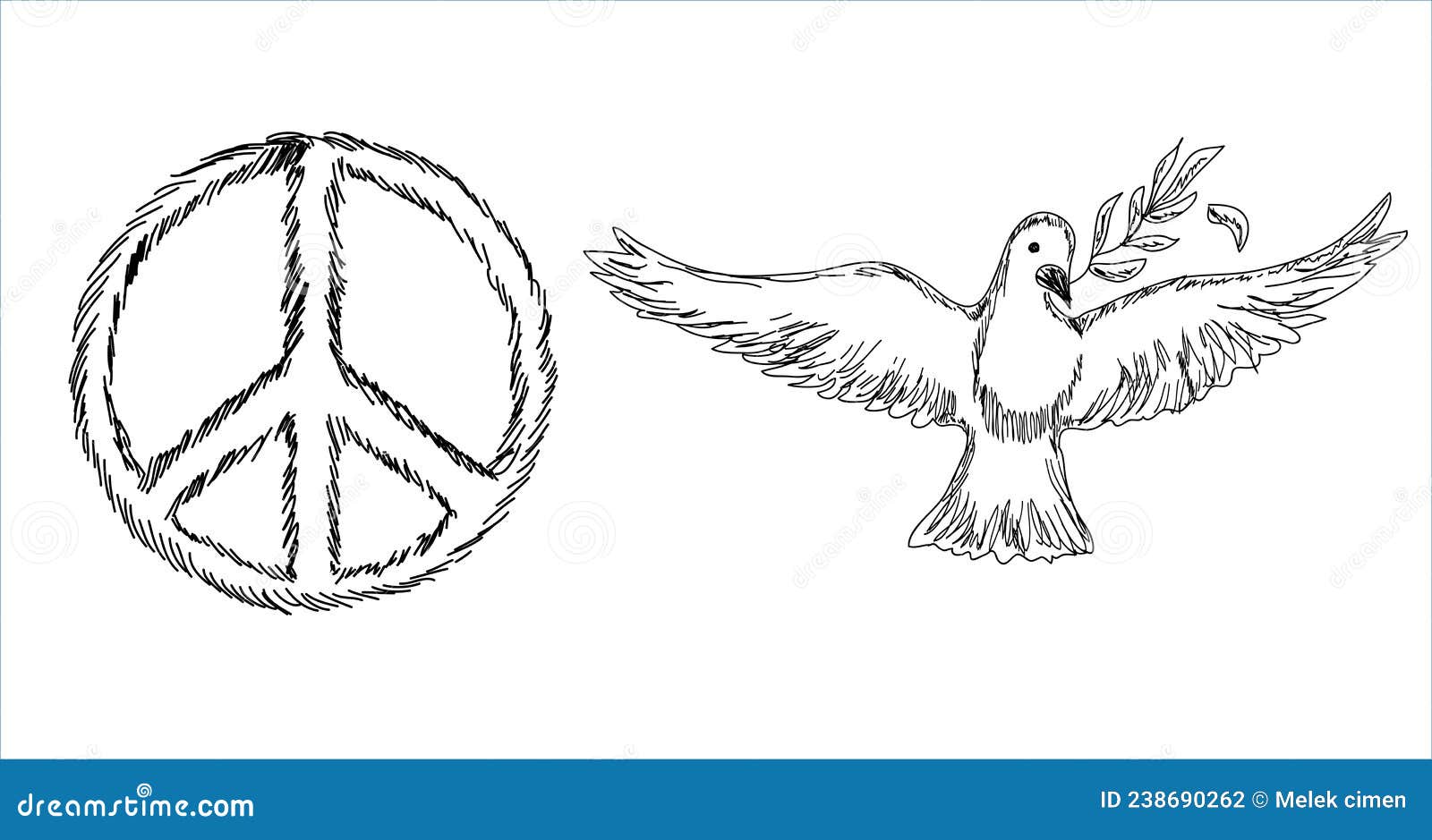 Vector Hand Drawn Illustration Peace Icon and Pigeon Stock Vector ...