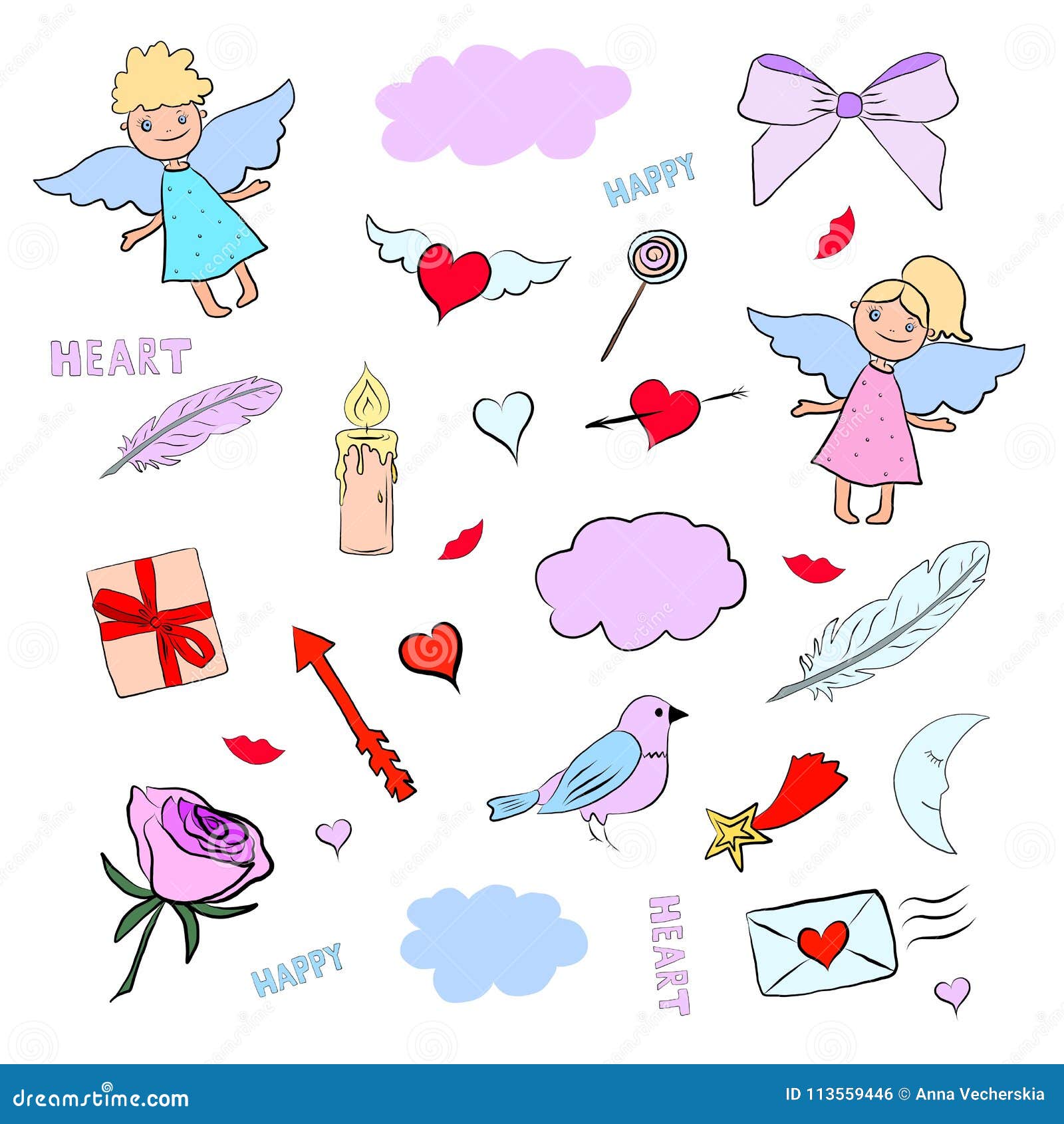Vector Hand Drawn Illustration Set Angels Doodle Stock Vector ...