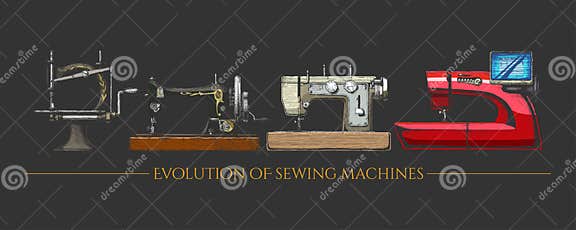 Evolution of Sewing Machines Stock Vector - Illustration of black ...