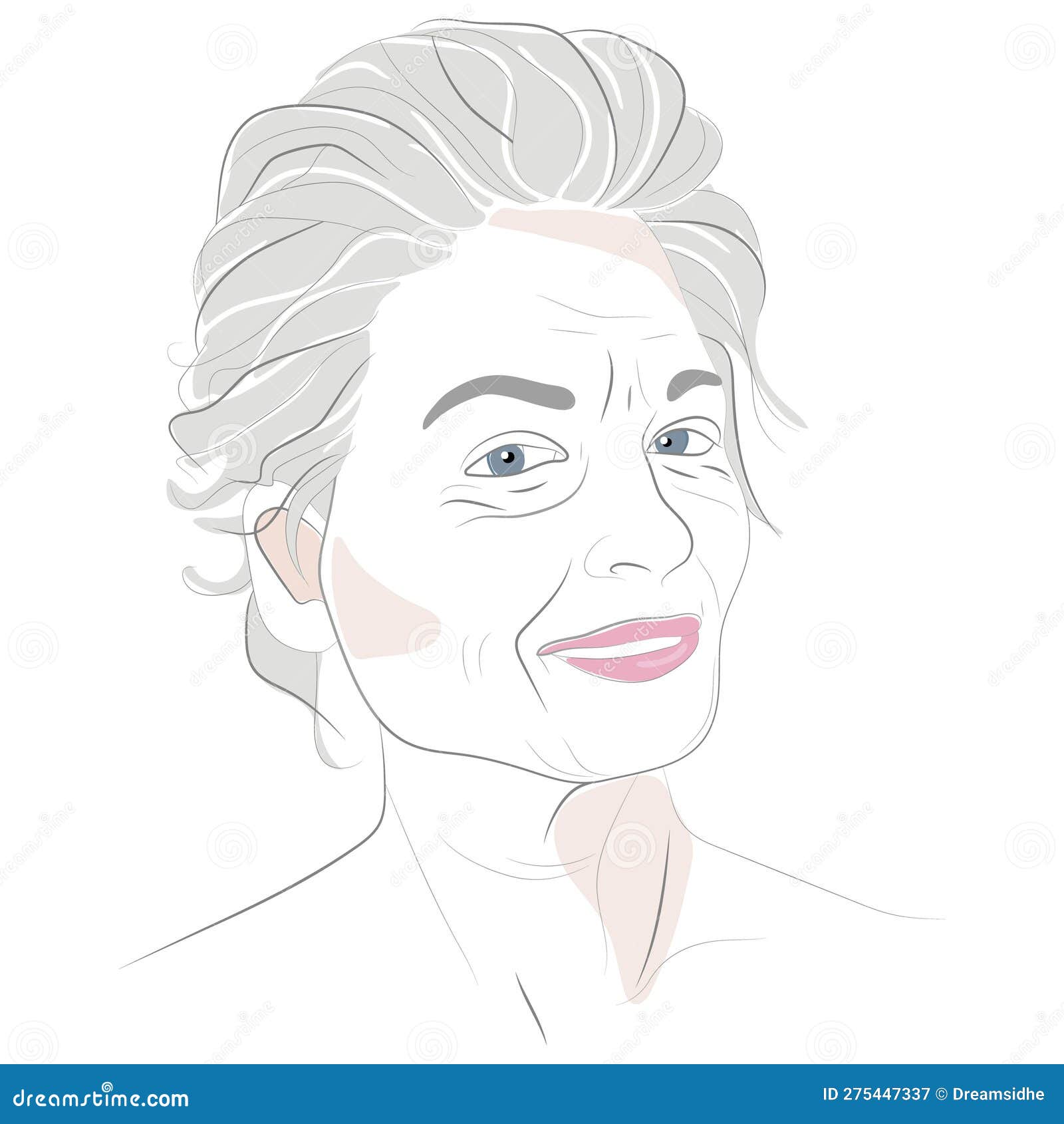 Vector Hand Drawn Illustration Of A Smiling Attractive Beautiful Elderly Woman Seasonal Color