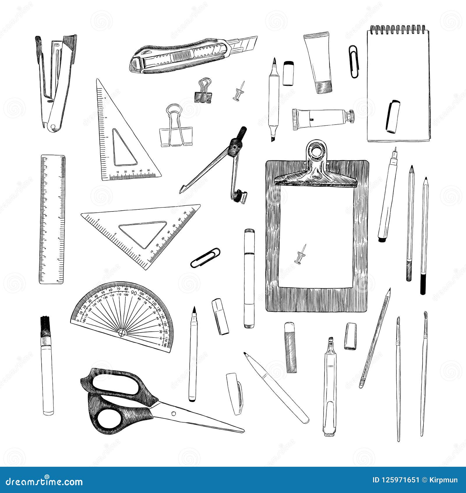 Set of Stationary , Hand Draw Element Sketch Vector. Work Place Stock ...