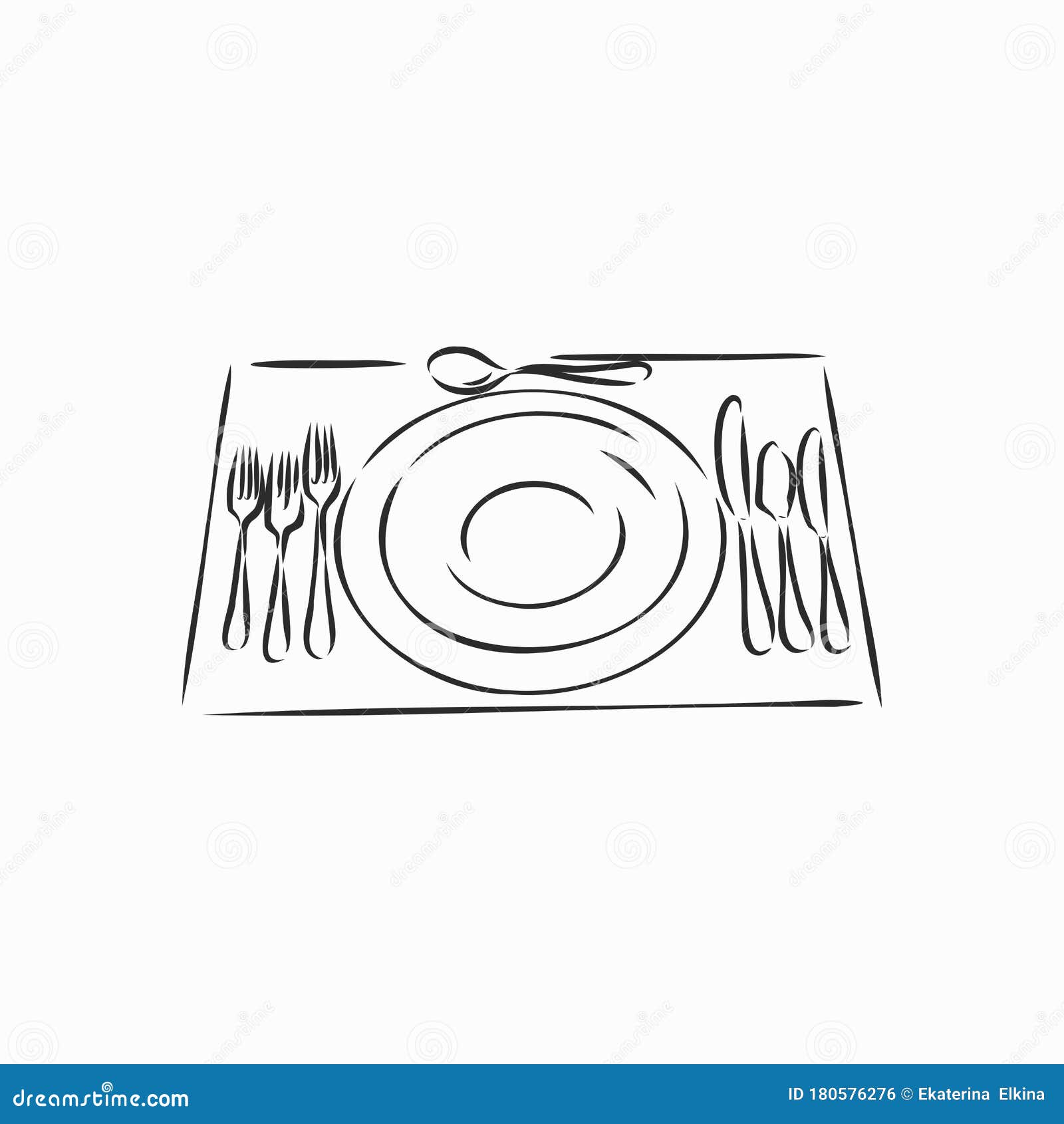 Vector Hand Drawn Illustration with Table Setting Set. Sketch. Vintage ...