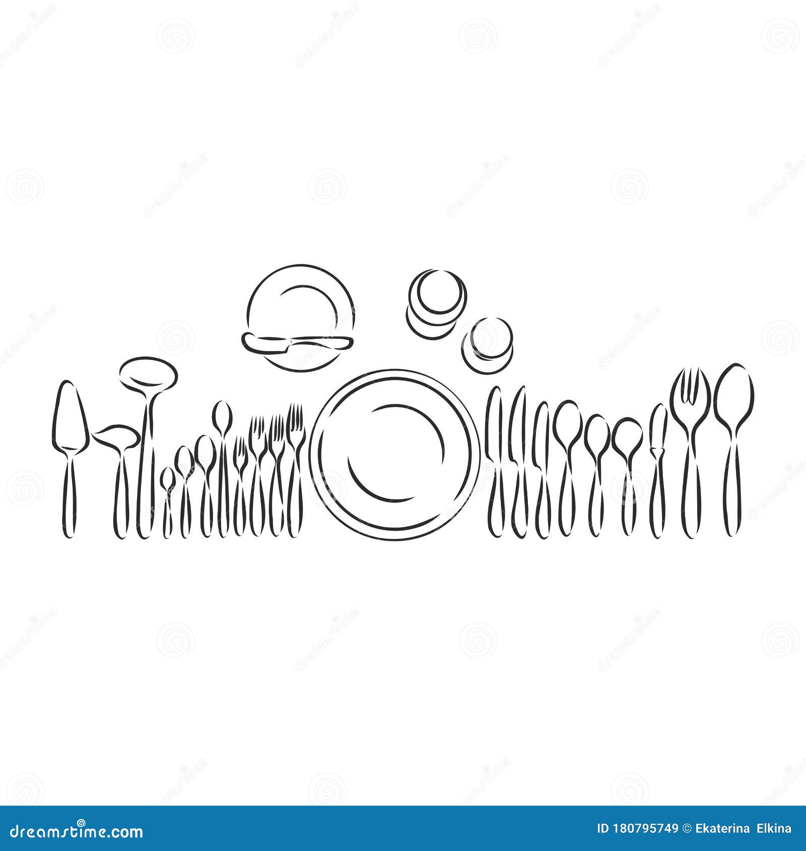 Vector Hand Drawn Illustration with Table Setting Set. Sketch. Vintage ...