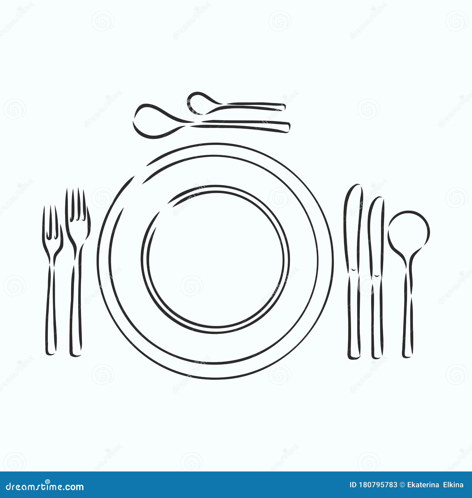 Vector Hand Drawn Illustration with Table Setting Set. Sketch. Vintage ...