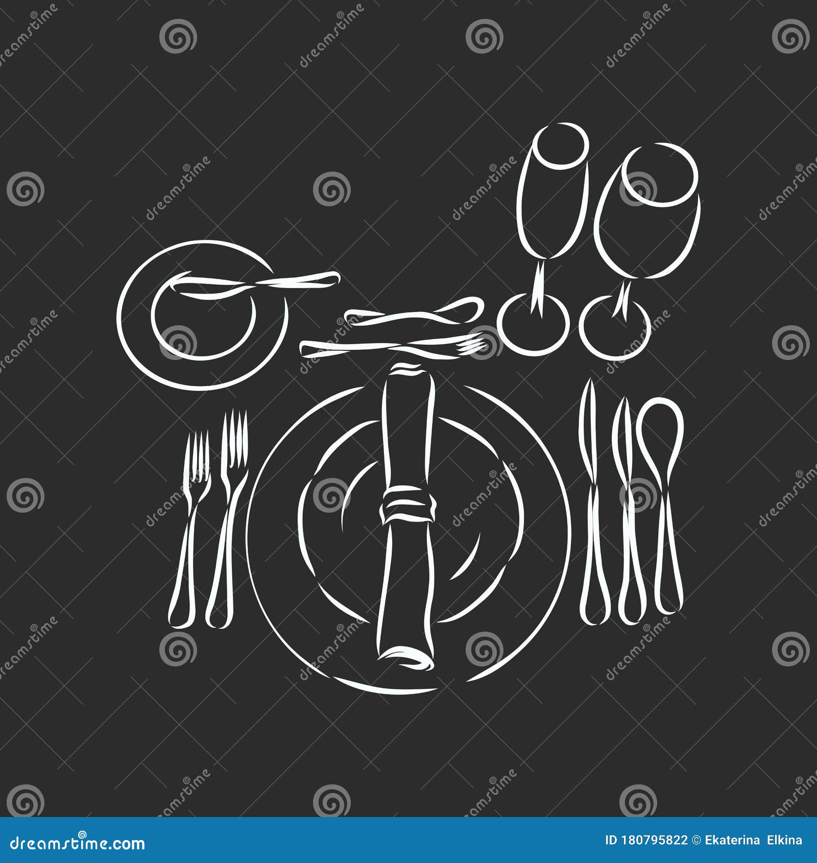 Vector Hand Drawn Illustration with Table Setting Set. Sketch. Vintage ...