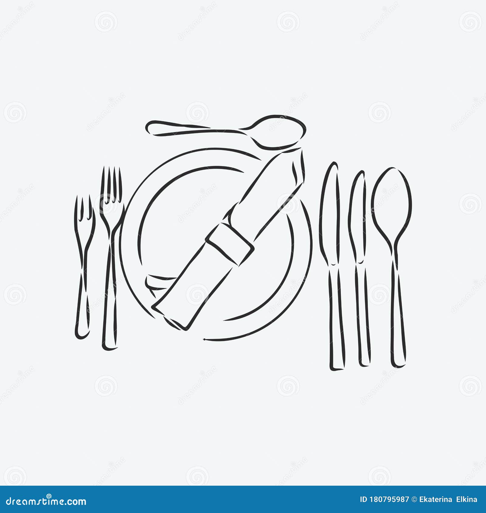 Vector Hand Drawn Illustration with Table Setting Set. Sketch. Vintage ...