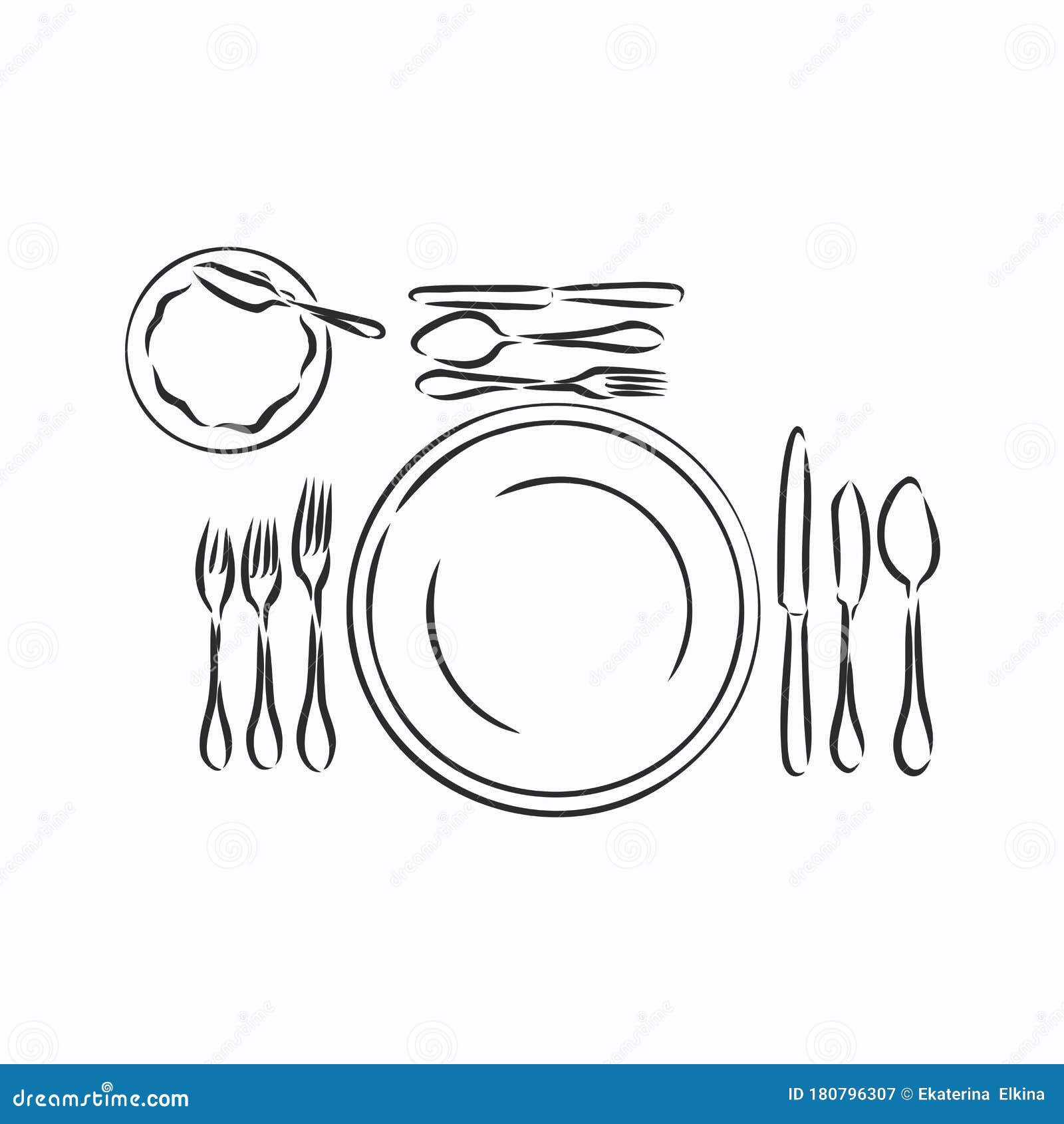 Vector Hand Drawn Illustration with Table Setting Set. Sketch. Vintage ...