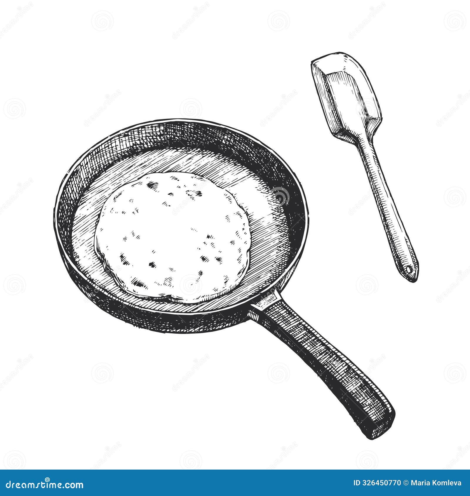 Vector Hand-drawn Illustration of the Tortilla Roasting Process in the ...