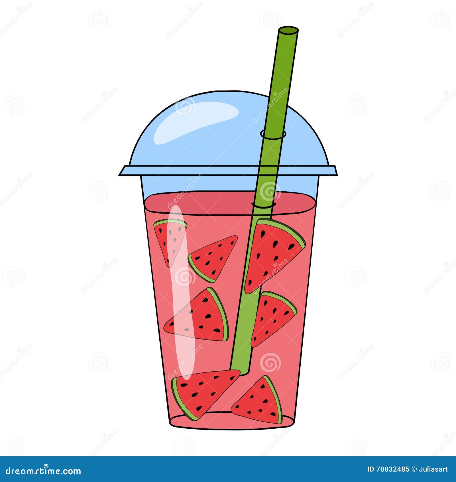 Vector Hand Drawn Illustration of Watermelon Smoothie in a Glass Stock ...