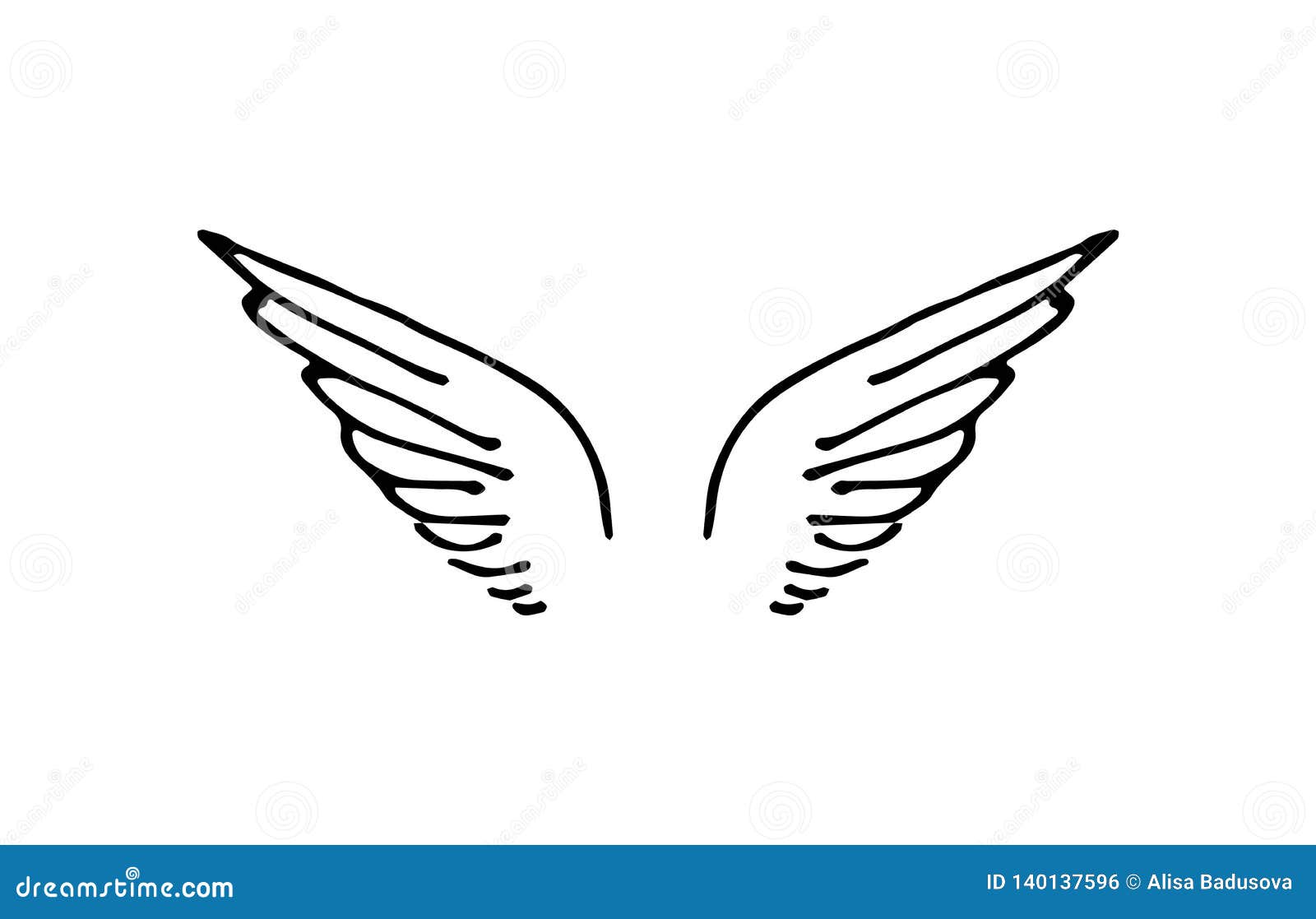 Vector Hand Drawn Illustration of Wings on White Background. Stock ...
