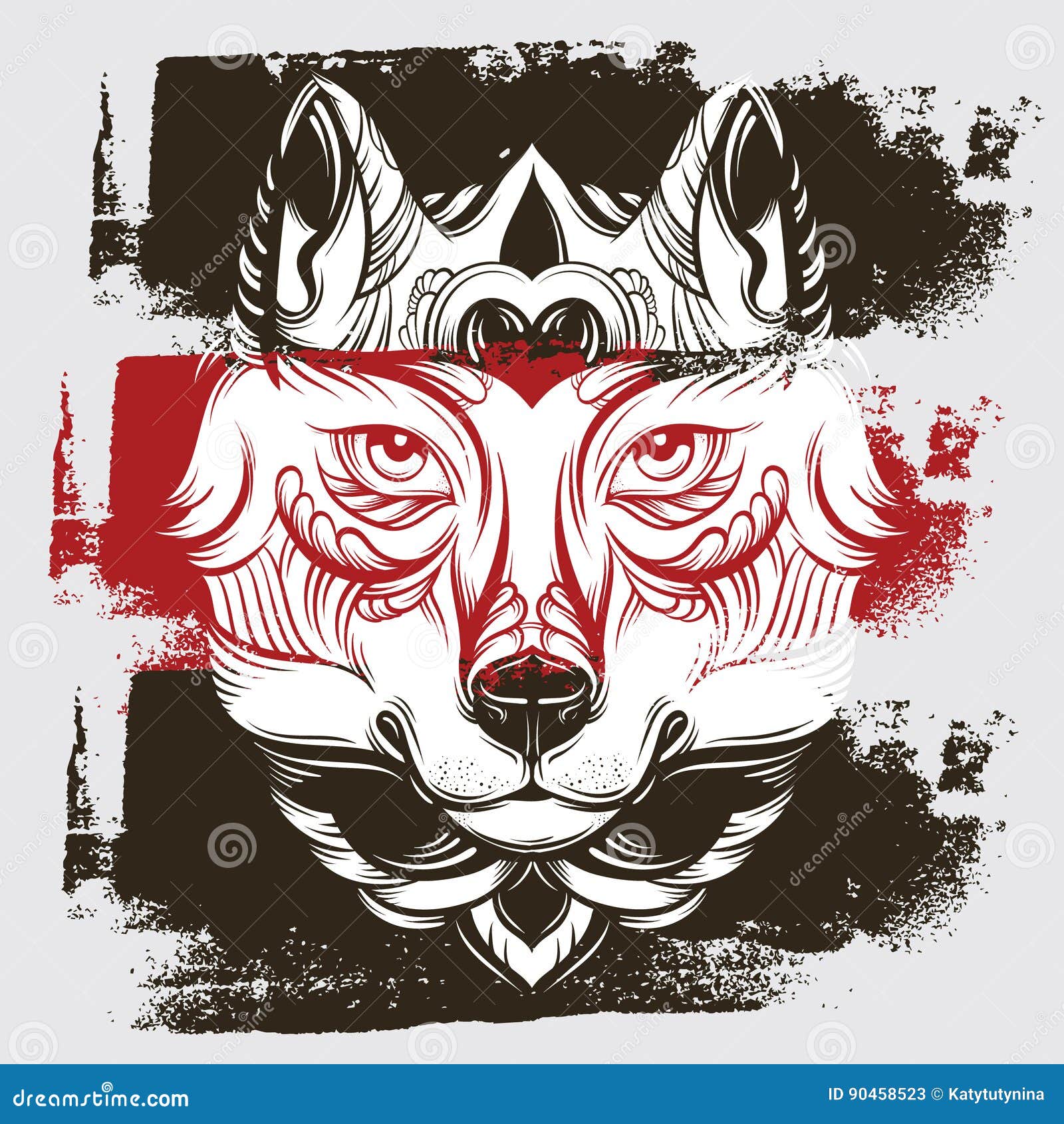 Vector Hand Drawn Illustration of Wolf Stock Vector - Illustration of ...