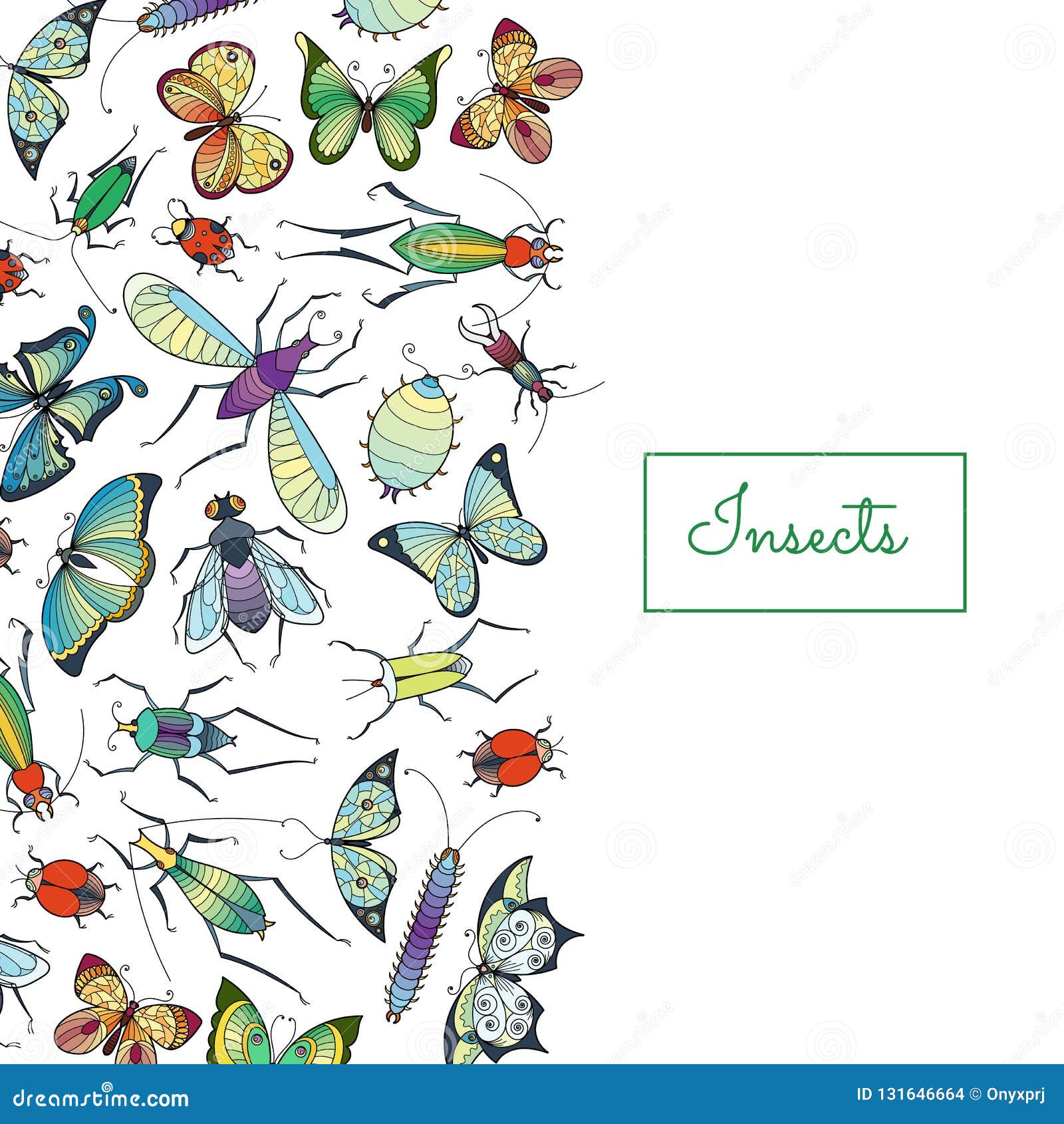 Vector Hand Drawn Insects Background with Place for Text Illustration ...
