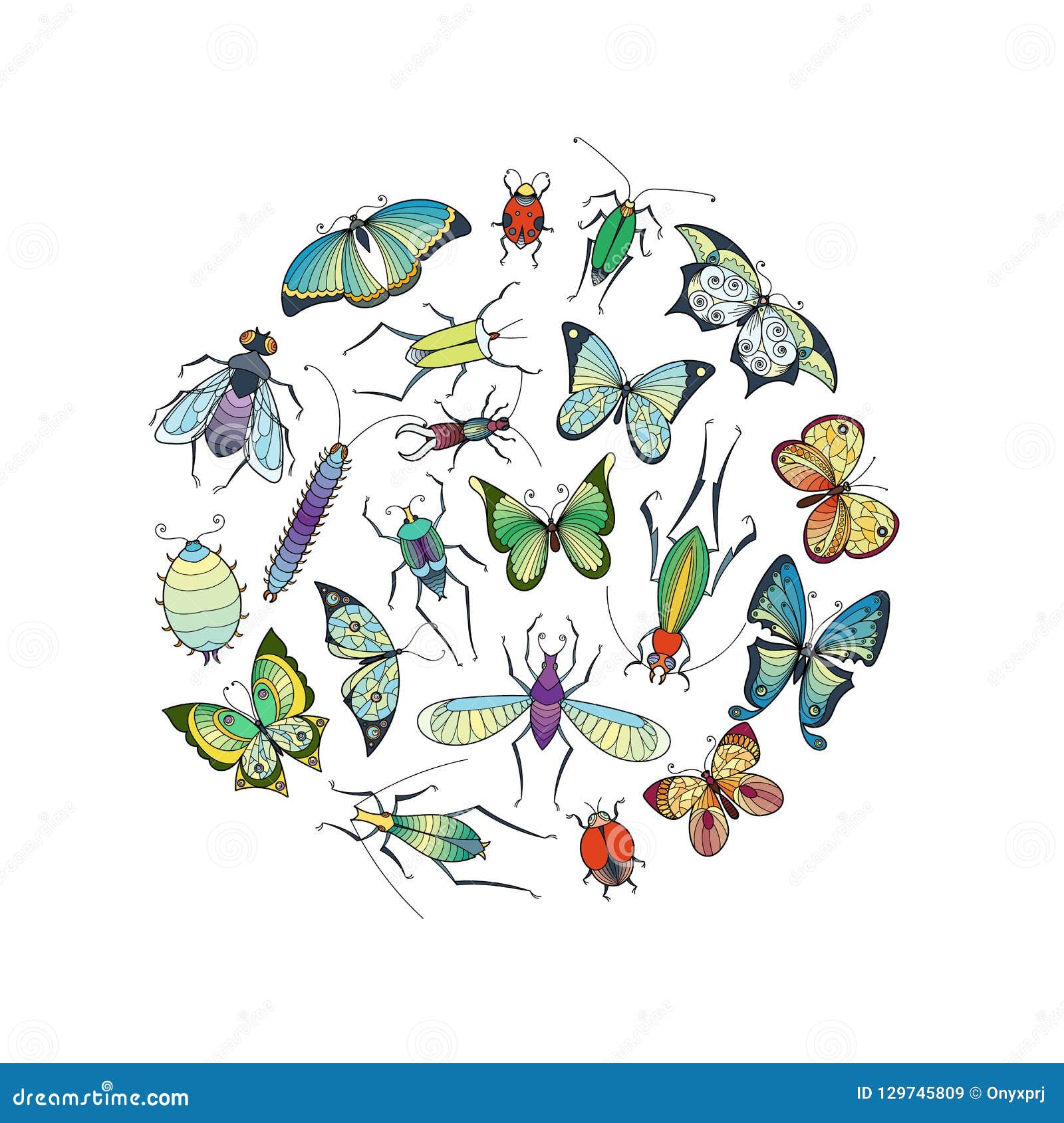 Vector Hand Drawn Insects in Circle Shape Illustration Stock Vector ...