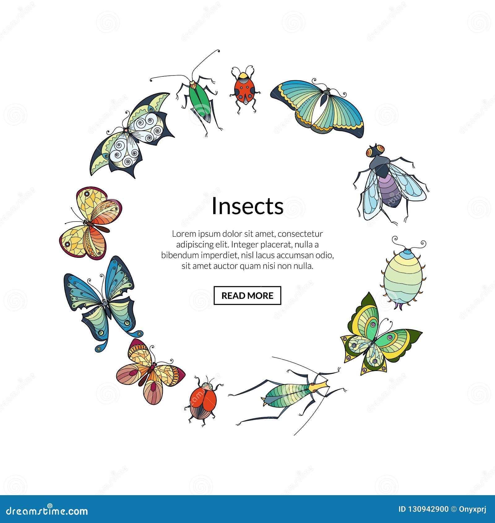 Vector Hand Drawn Insects in Circle Shape Stock Vector - Illustration ...
