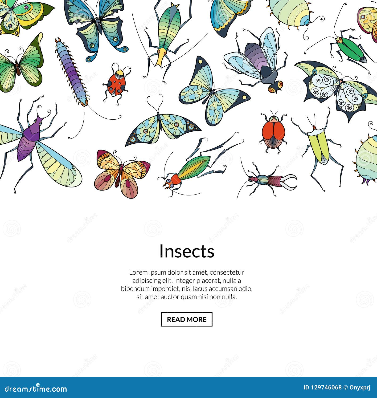 Vector Hand Drawn Insects Colored Banner Web Stock Vector ...