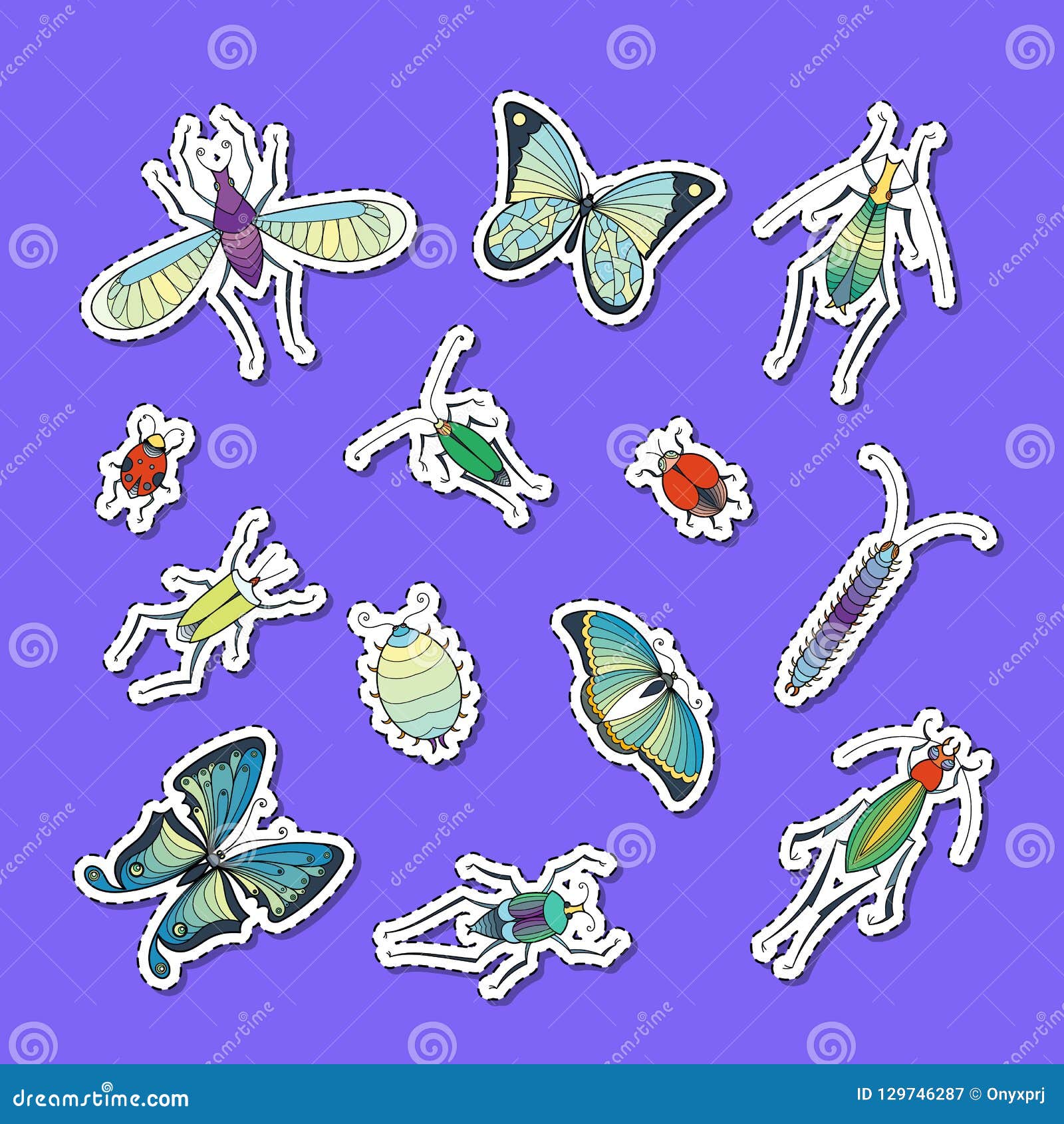 Vector Hand Drawn Insects Stickers Set Illustration Stock Vector ...