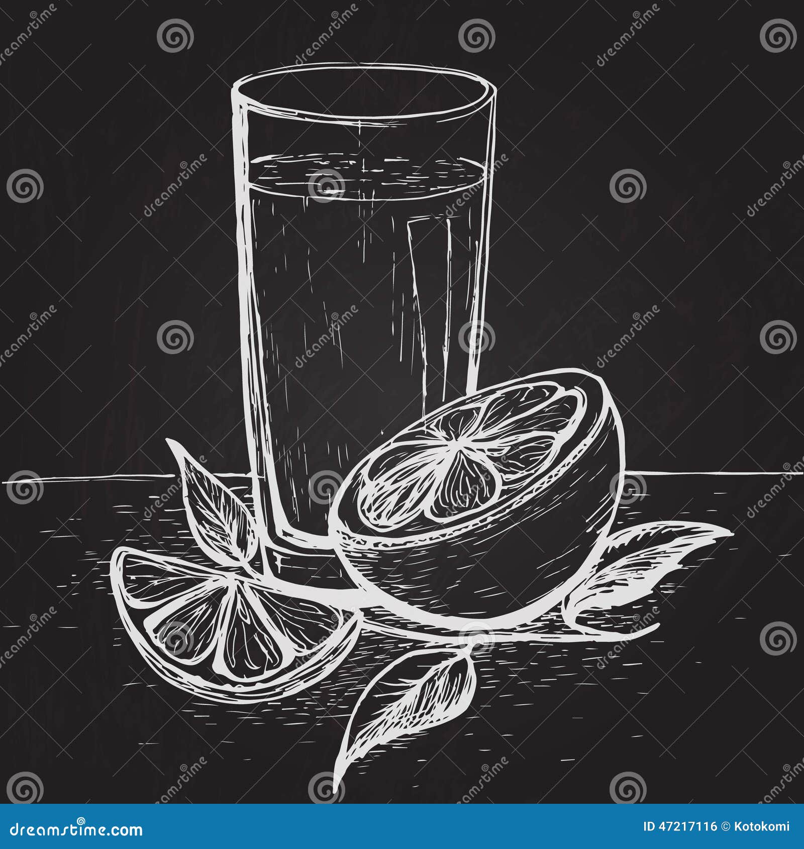 Vector Hand Drawn Juice with Slices of Orange and Leaves on the ...