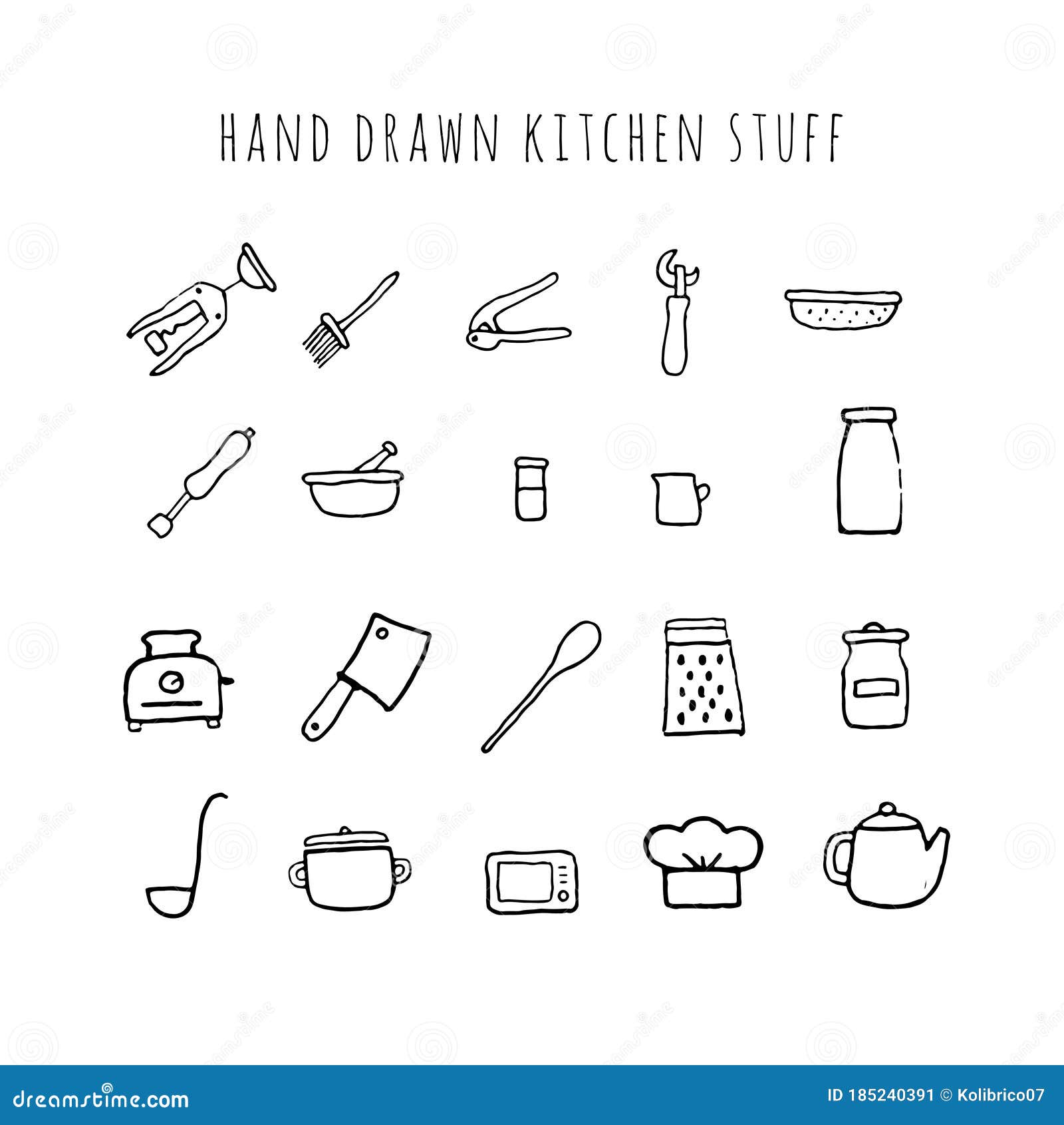 Vector Hand Drawn Kitchen Stuff. Collection of Kitchen Tools.. Stock ...