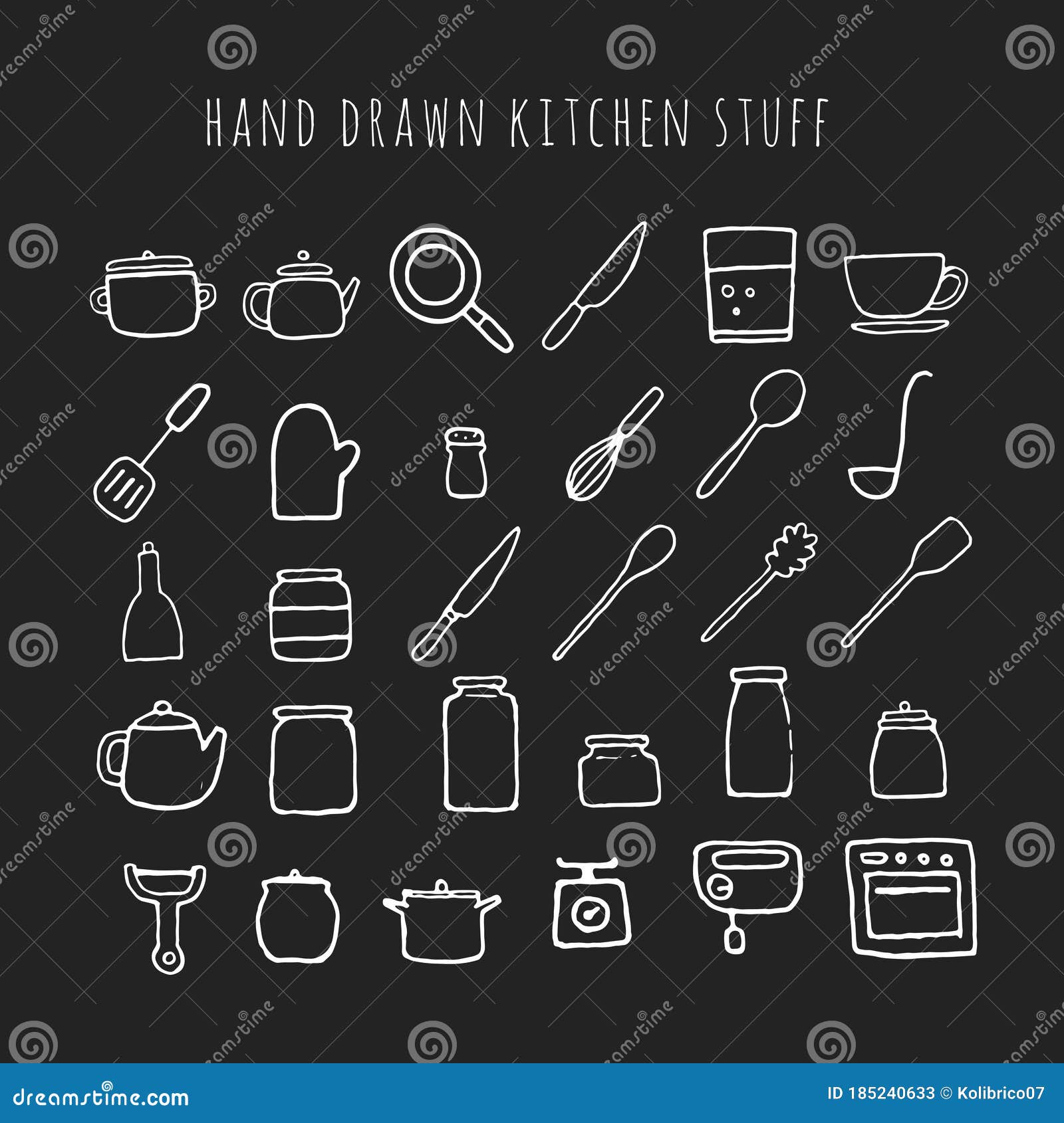 Vector Hand Drawn Kitchen Stuff. Collection of Kitchen Tools.. Stock ...