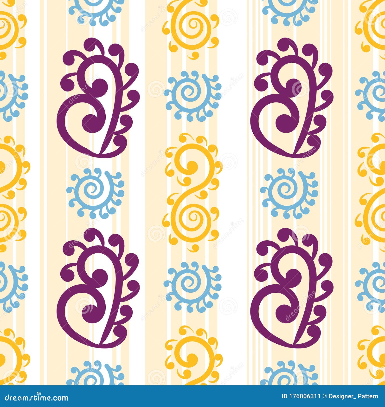 Vector Hand Drawn Koru Elements Seamless Pattern Background Stock ...