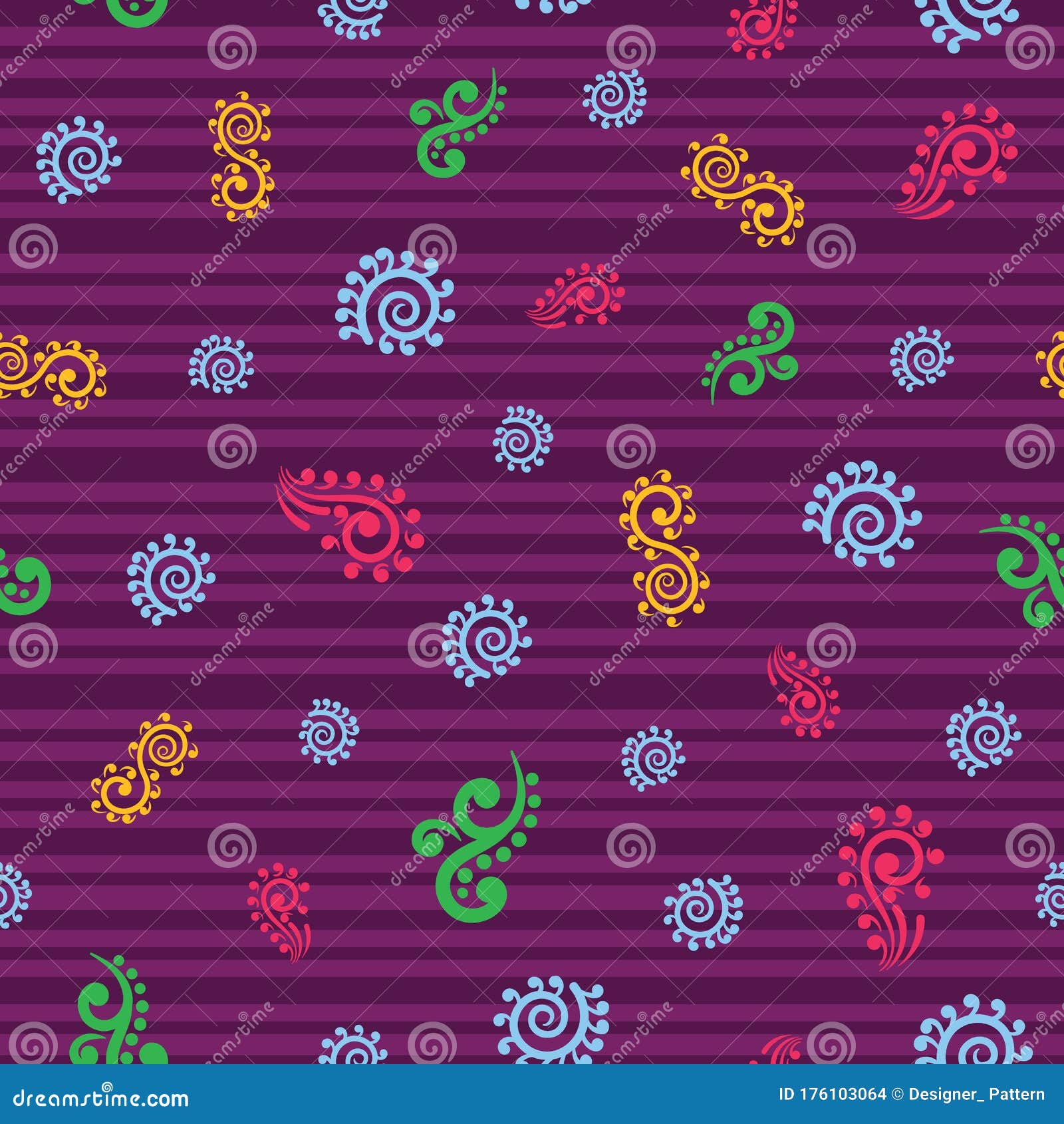 Vector Hand Drawn Koru Elements Seamless Pattern Background on Violet ...