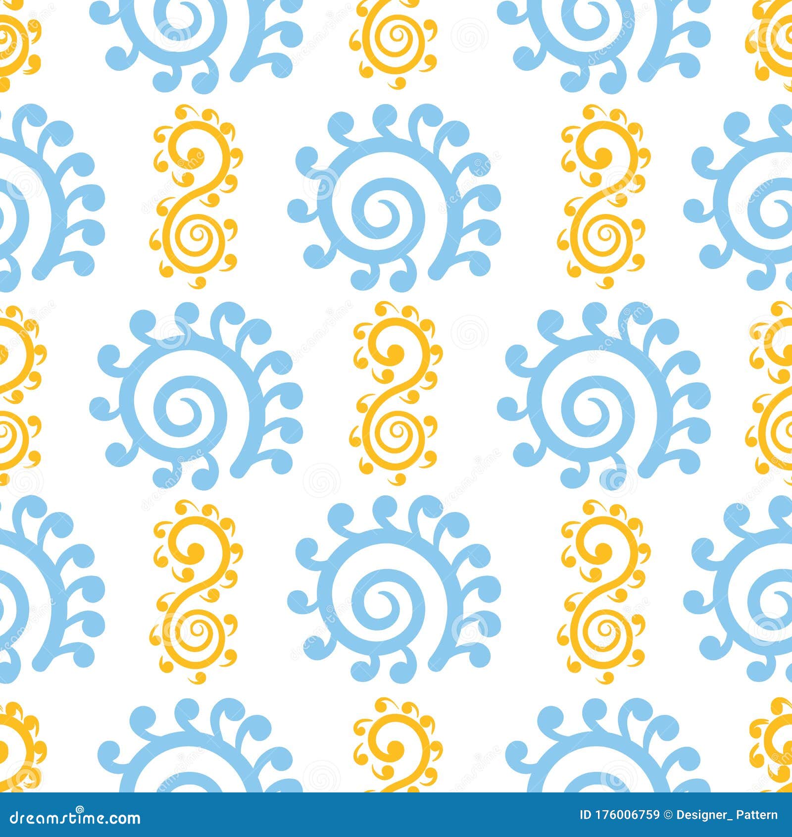 Vector Hand Drawn Koru Elements Seamless Pattern Background on White ...
