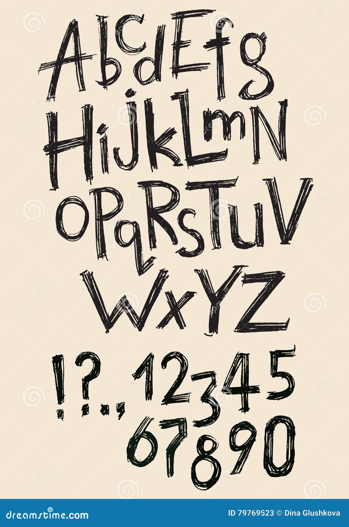 Vector Hand Drawn Latin Abc, Numbers and Punctuation Marks Stock Vector ...