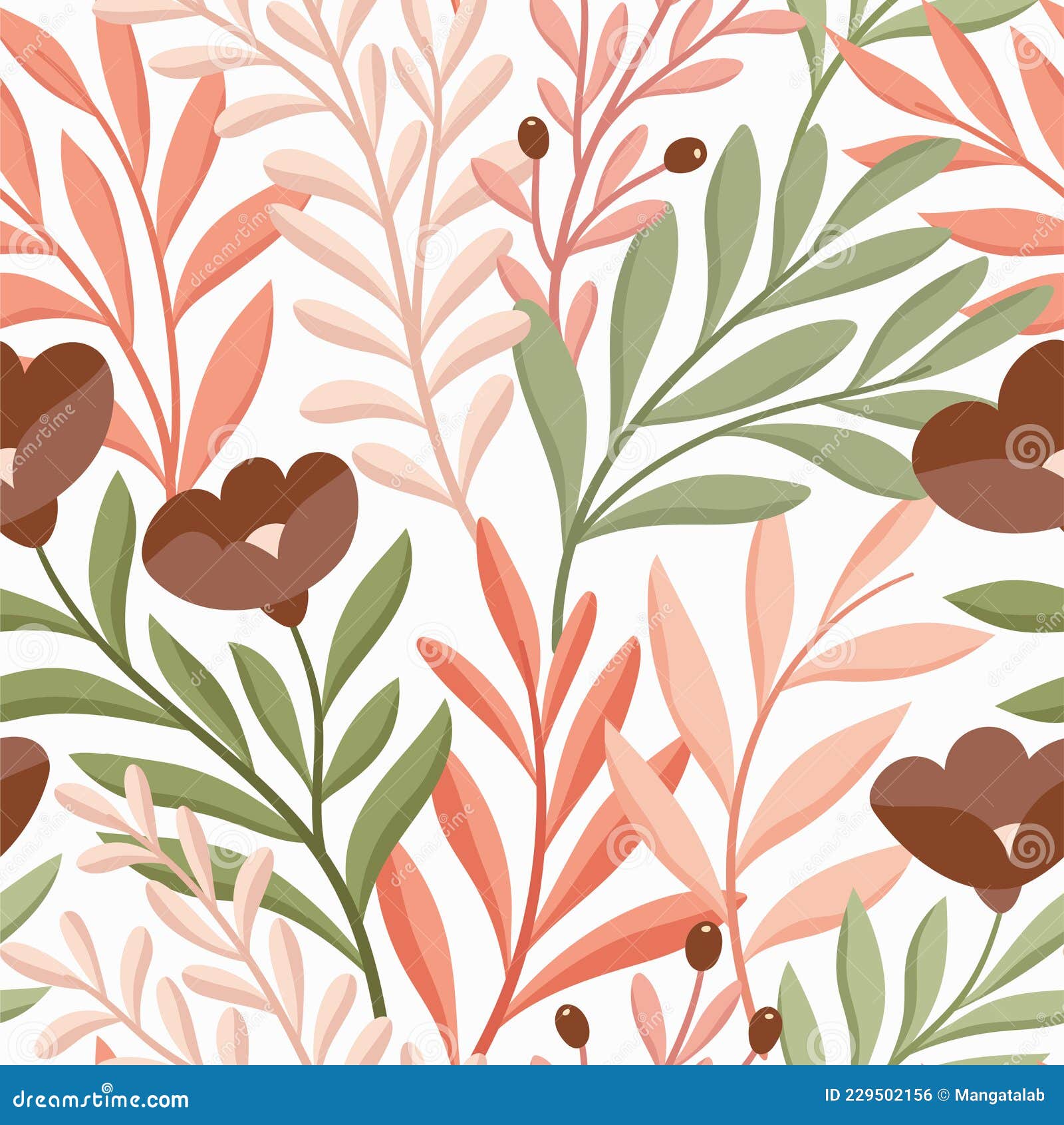 Vector Hand Drawn Leaves Seamless Pattern. Abstract Trendy Floral ... Vector Hand Drawn Leaves Seamless Pattern. Abstract Trendy Floral ...