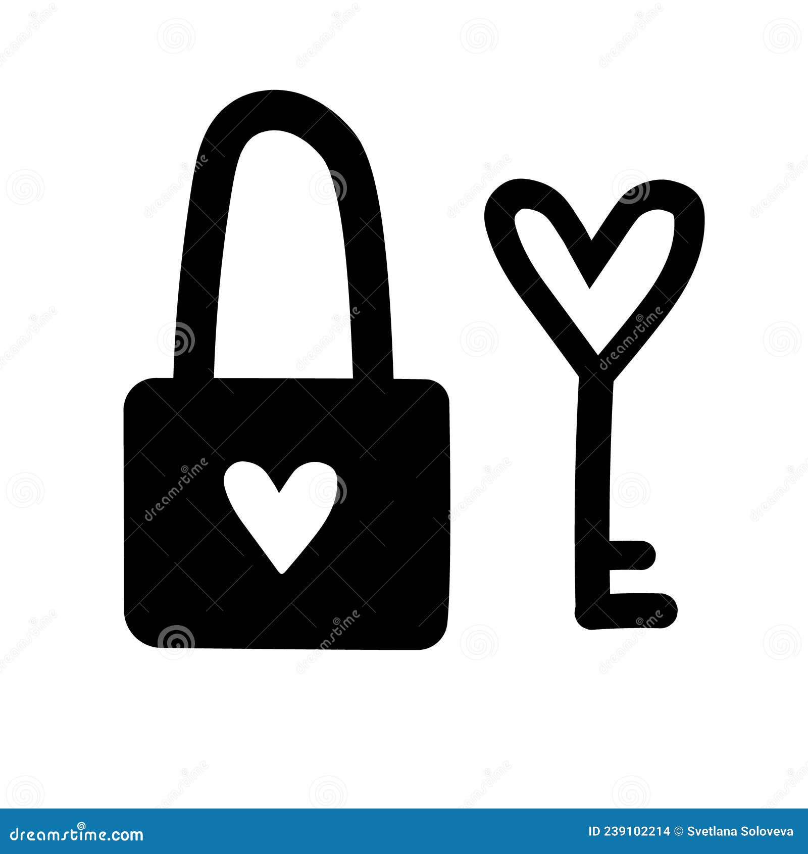 Vector Hand Drawn Lock and Key Silhouette Stock Vector - Illustration ...