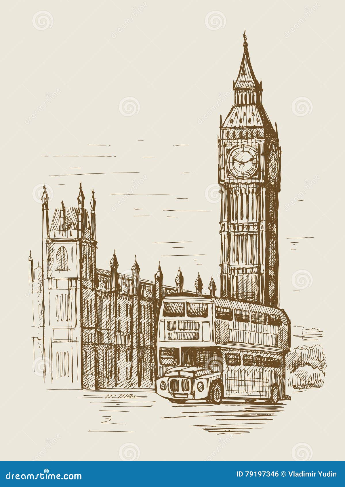Vector hand-drawn London stock vector. Illustration of city - 79197346