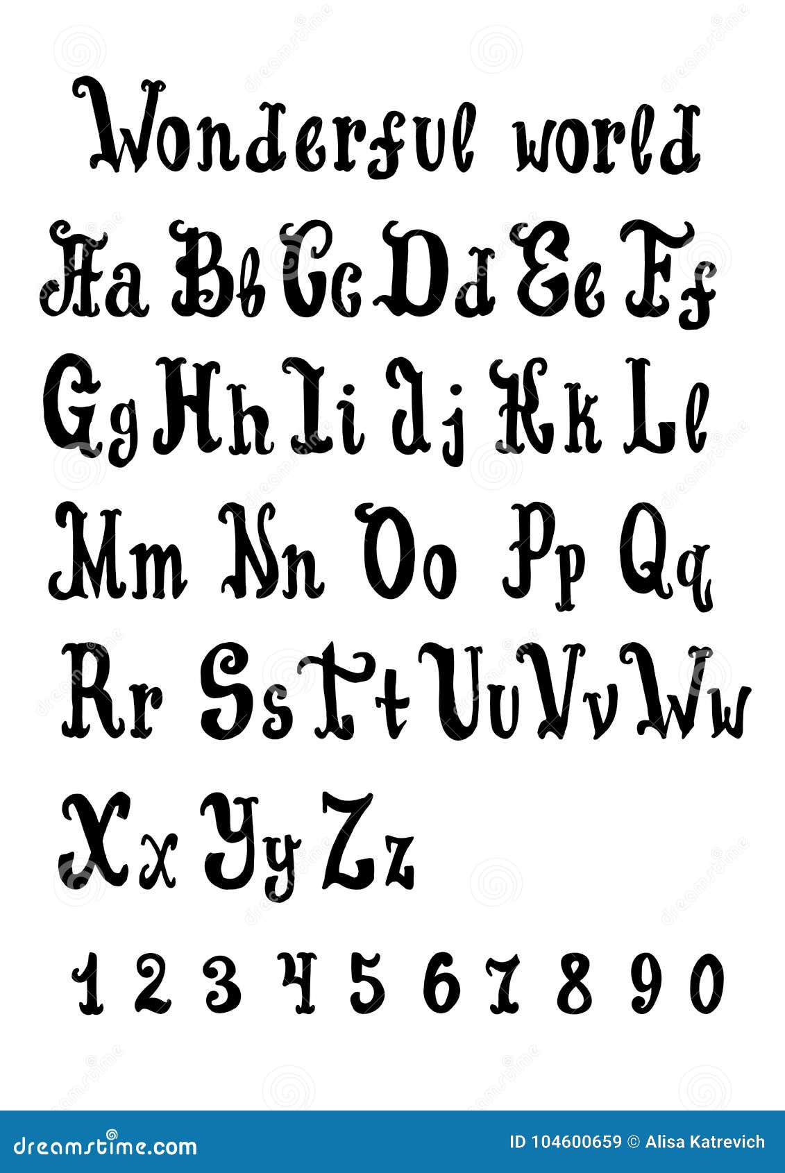 Vector Hand Drawn Magic Alphabet. Brush Painted Letters, Rough Contour ...