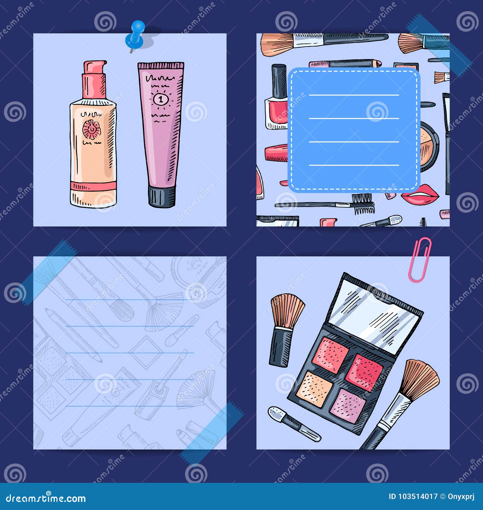 Vector Hand Drawn Makeup Products Stock Vector - Illustration of care ...