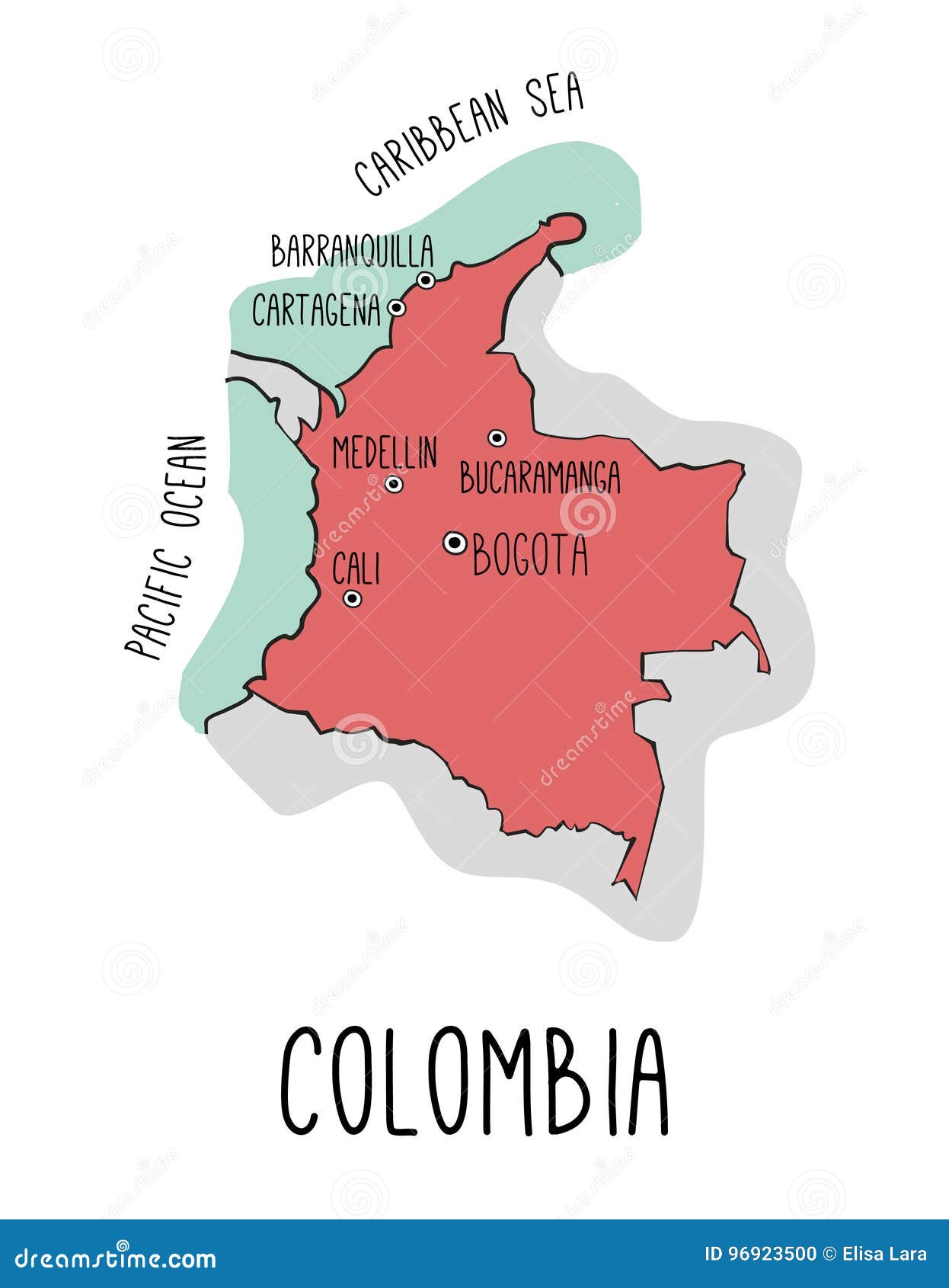 Vector Hand Drawn Map of Colombia with Main Cities Stock Vector ...