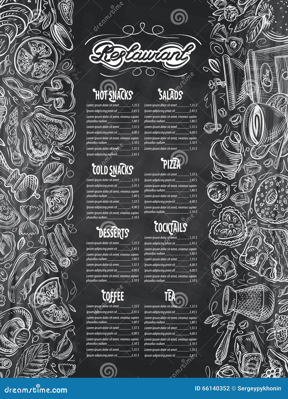 Vector Hand Drawn Menu Restaurant Sketch and Food, Drinks Doodle Stock ...