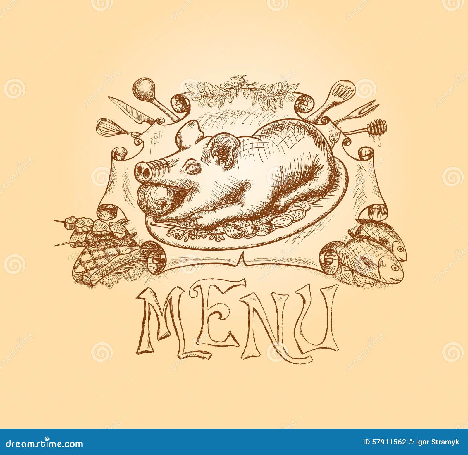 Vector Hand Drawn Menu Title Design Stock Vector - Illustration of ...