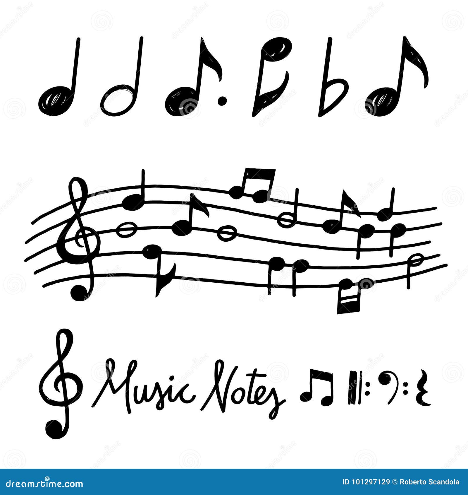 Vector Hand Drawn Music Notes Stock Vector - Illustration of music ...