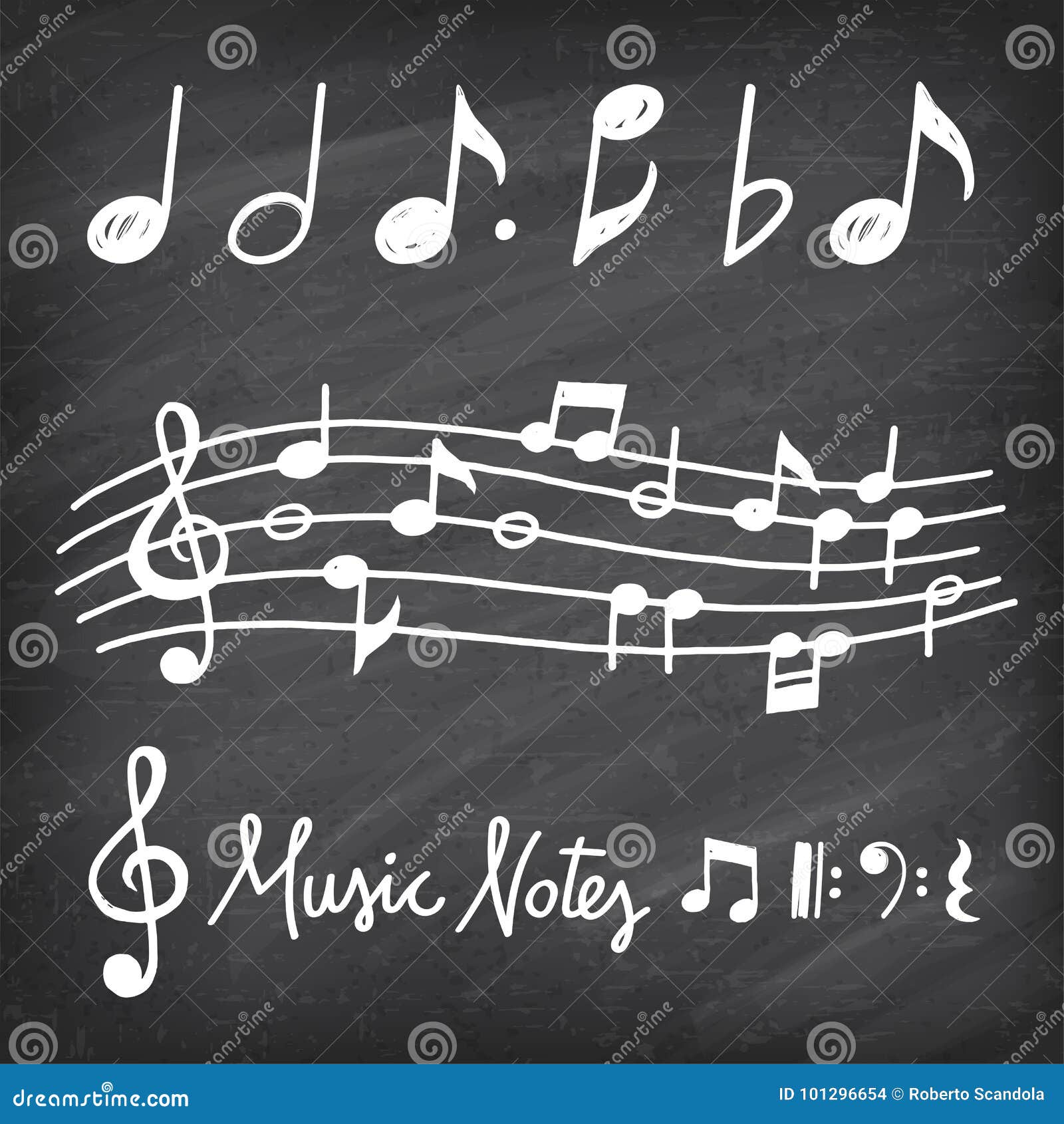 Vector Hand Drawn Music Notes Stock Vector - Illustration of blackboard ...