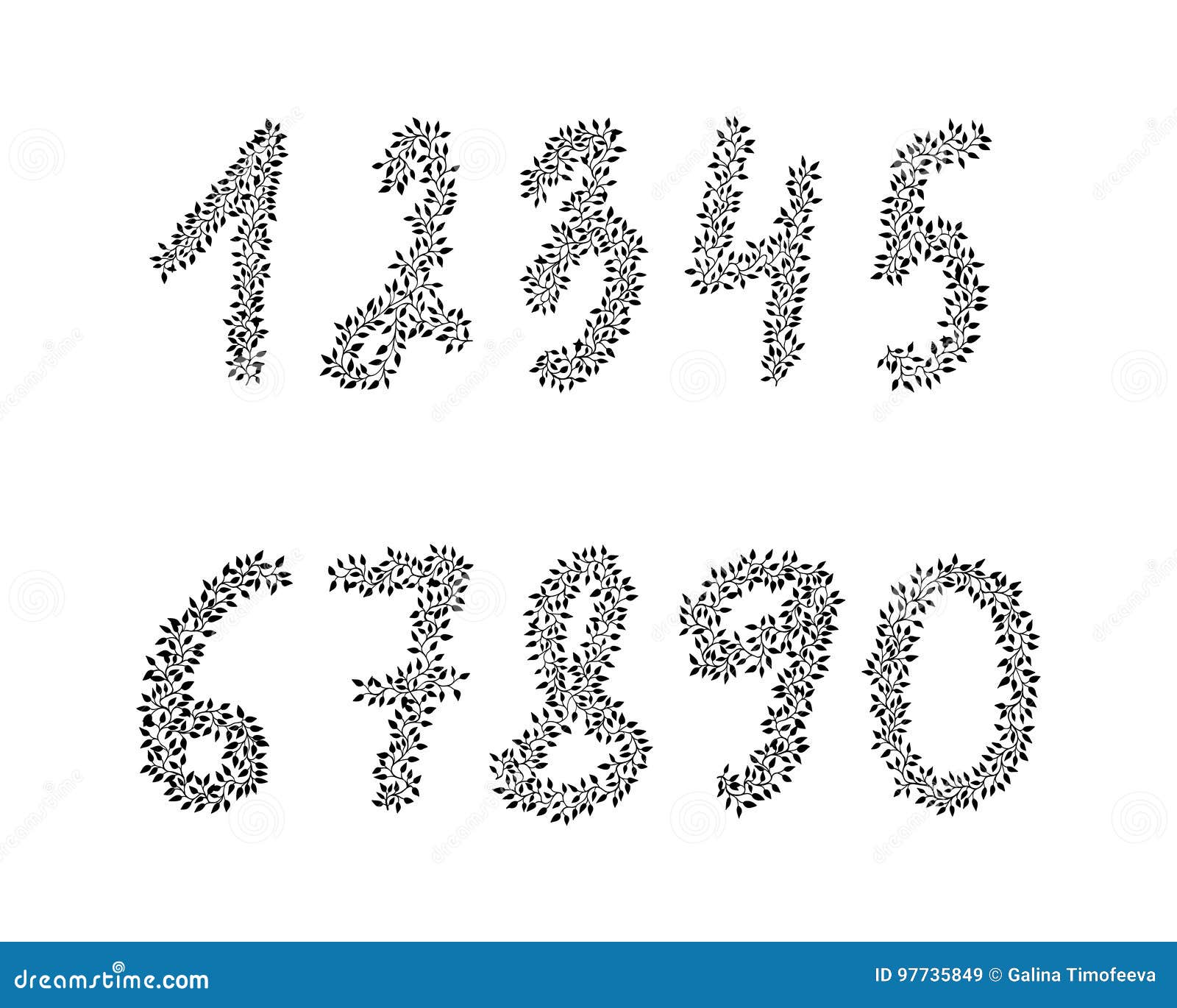 Vector Hand Drawn Numbers. Floral Elements for Your Design. Stock ...