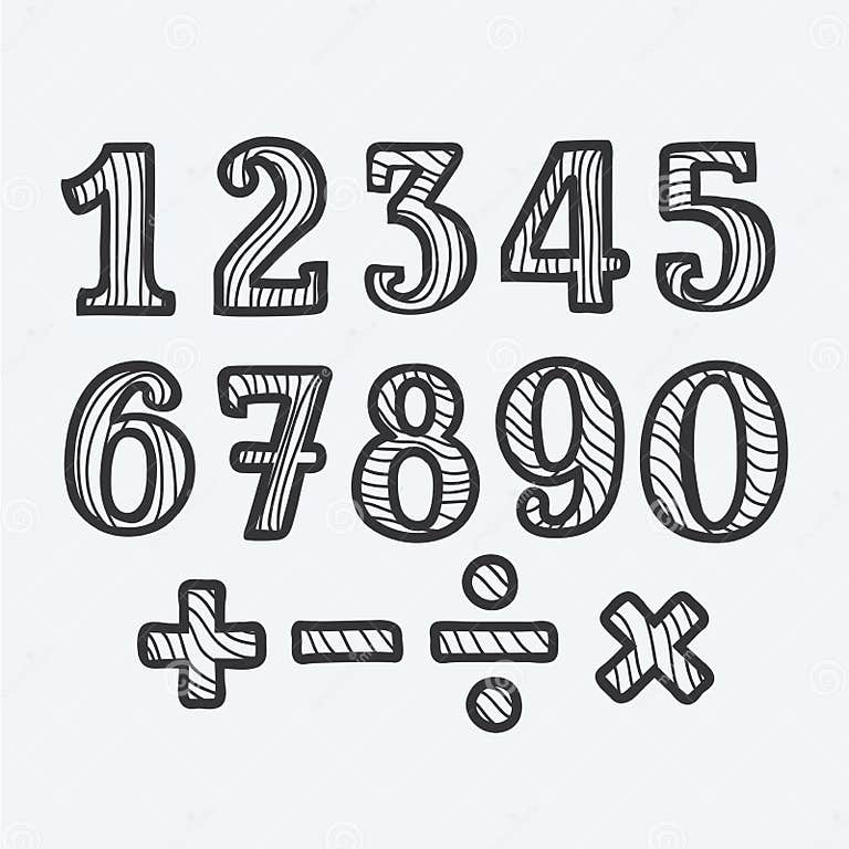 Hand Drawn Numbers Set Vector Illustration Stock Vector