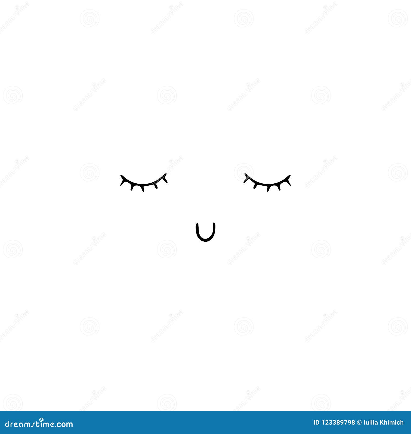 Vector Hand Drawn Object, Cute Kid`s Face, Closed Eyes. Stock Vector ...