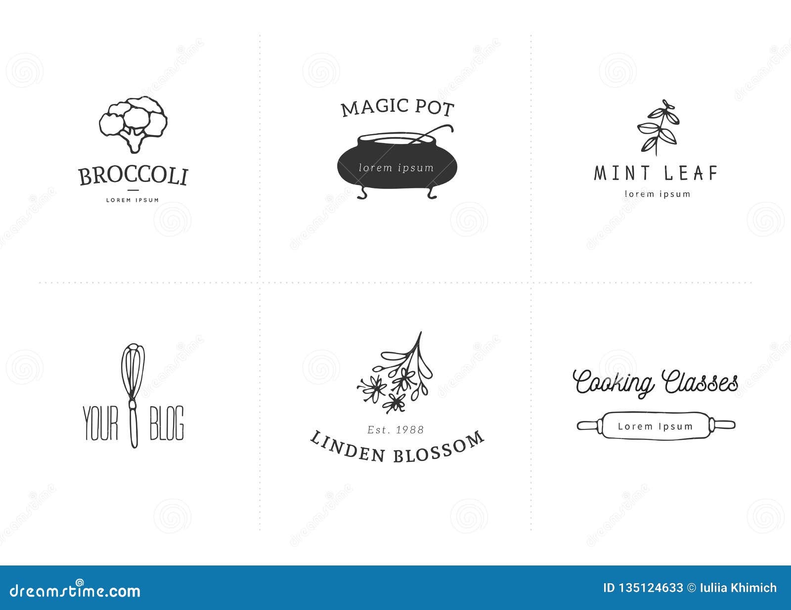 Vector Hand Drawn Objects. Kitchen Logo Templates Set. Stock Vector ...