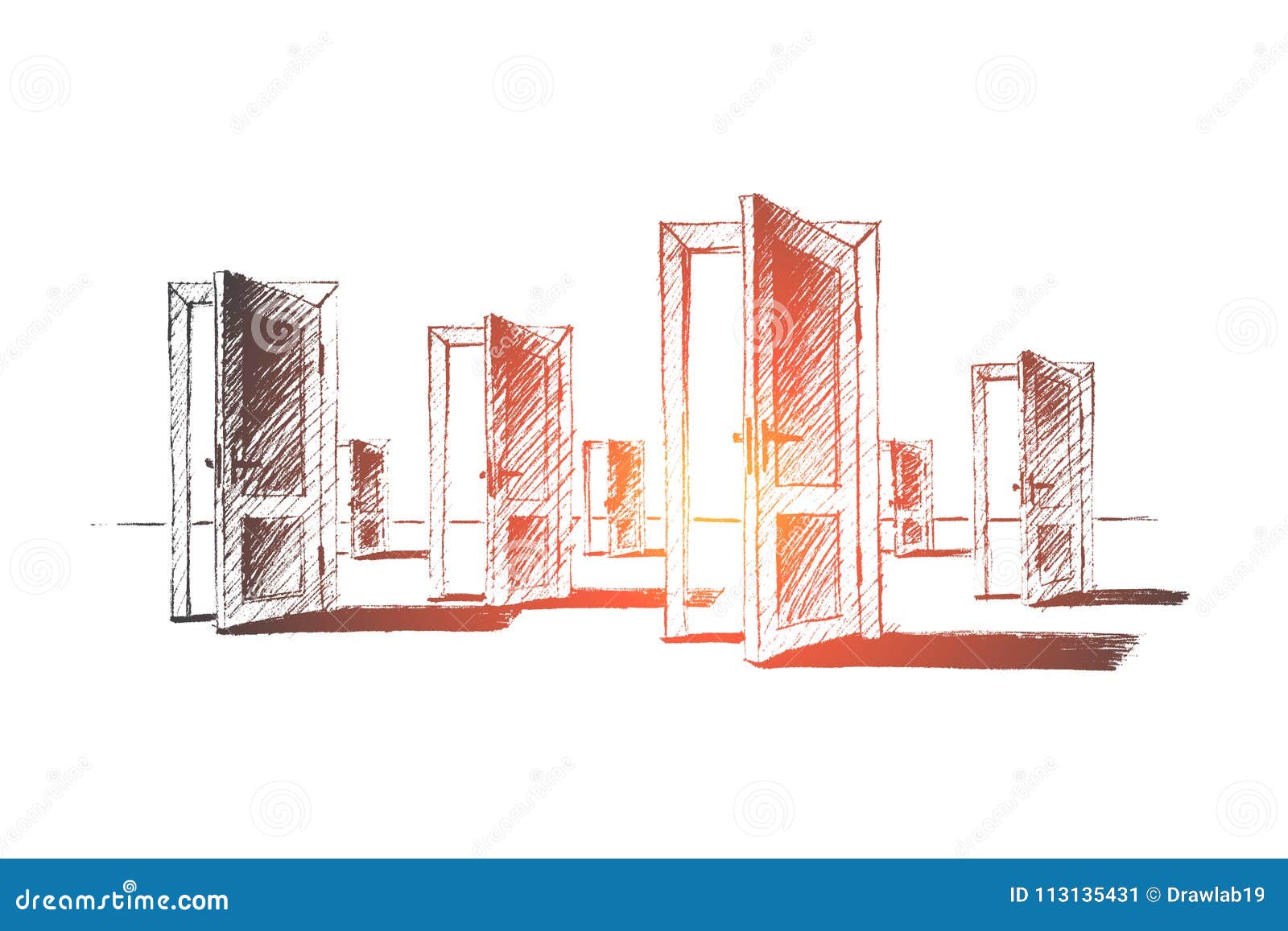 Hand Drawn Open Doors Vector Concept Stock Vector - Illustration of ...