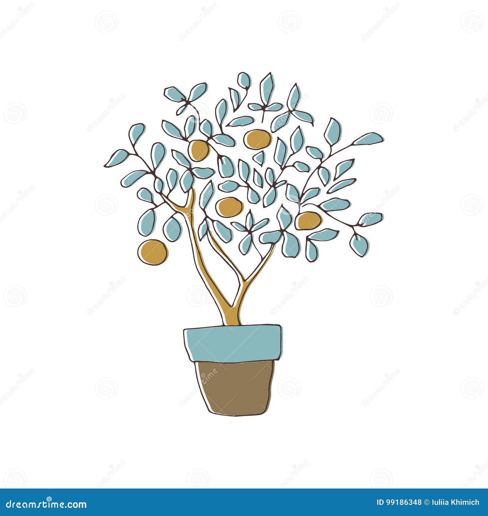 Vector Hand Drawn Orange Tree Stock Vector - Illustration of element ...