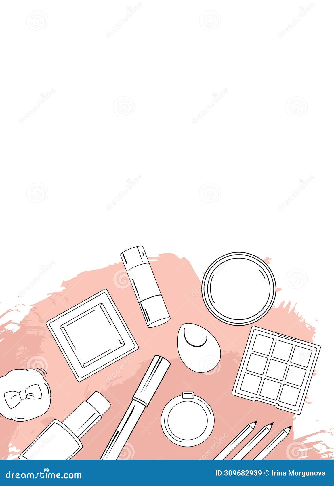 Vector Hand Drawn Outline Makeup Elements on Beige Background. Wall ...