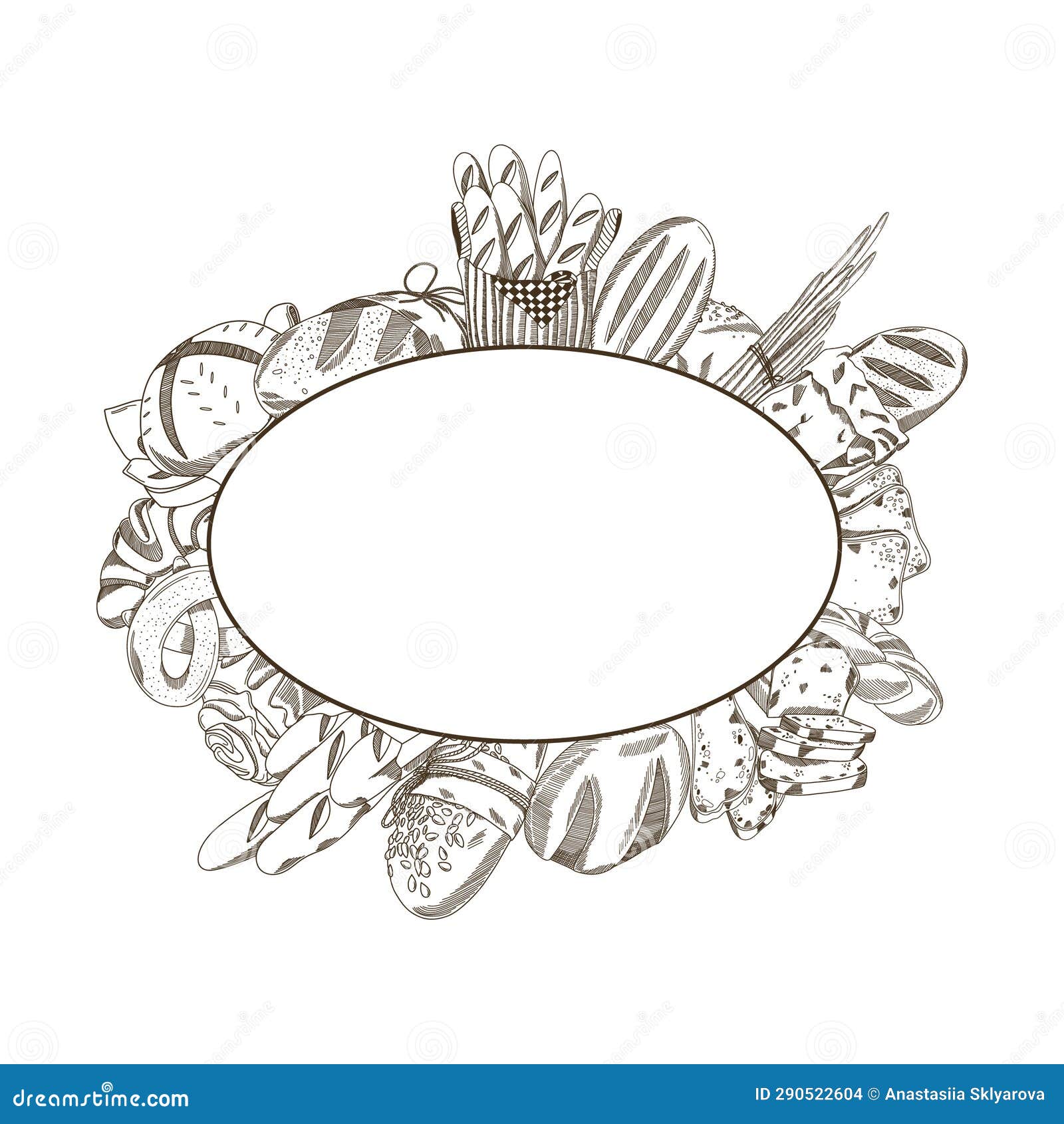Vector Hand Drawn Oval Frame Border of Bakery Products Stock Vector ... Vector Hand Drawn Oval Frame Border of Bakery Products Stock Vector ...