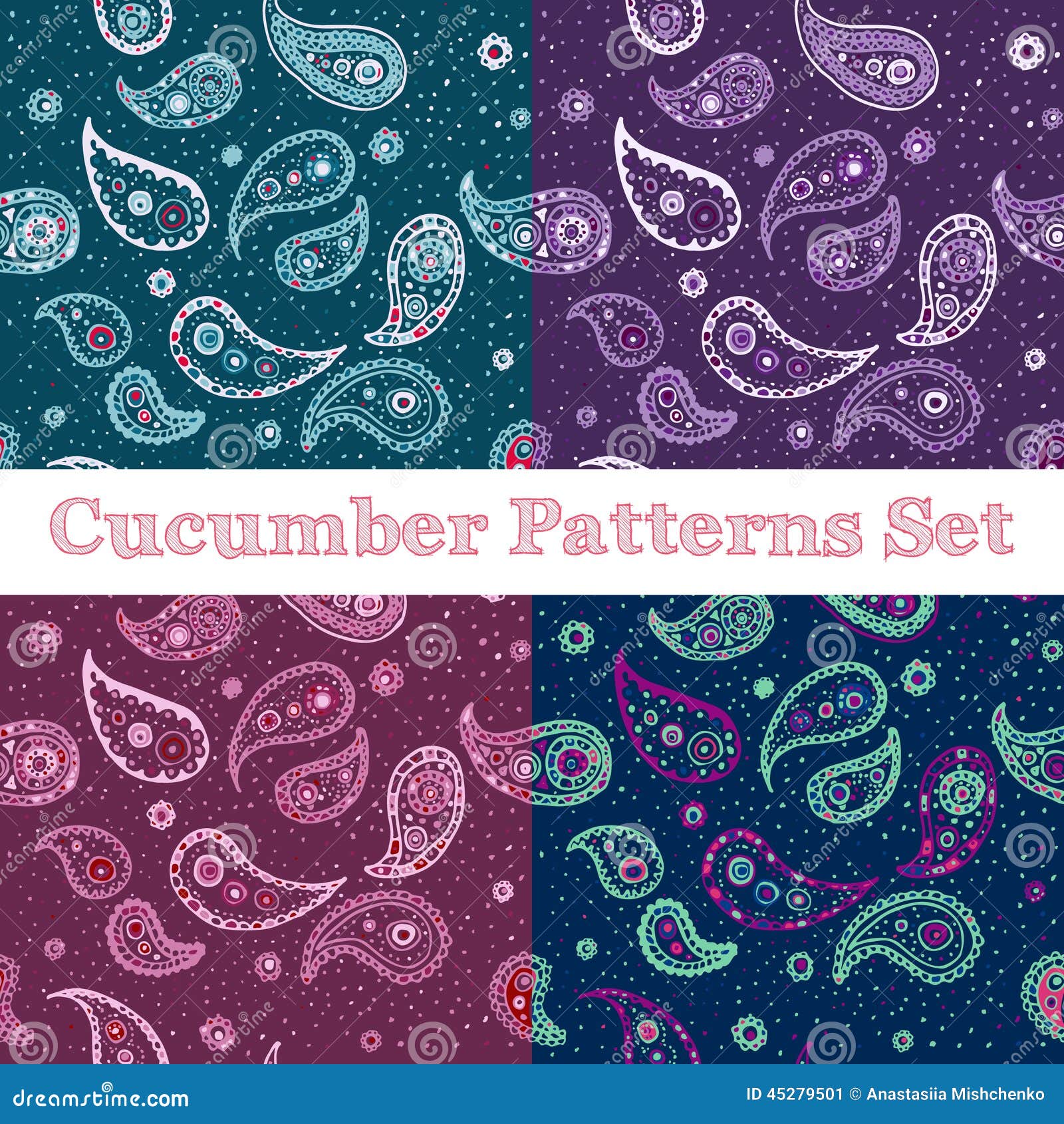 Vector Hand Drawn Paisley Seamless Patterns Set Stock Vector ...