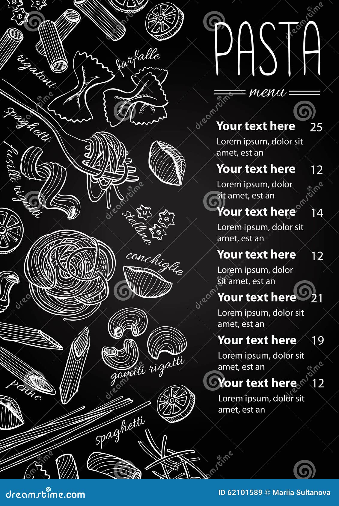 Vector Hand Drawn Pasta Menu. Vintage Line Art Illustration. Stock ...