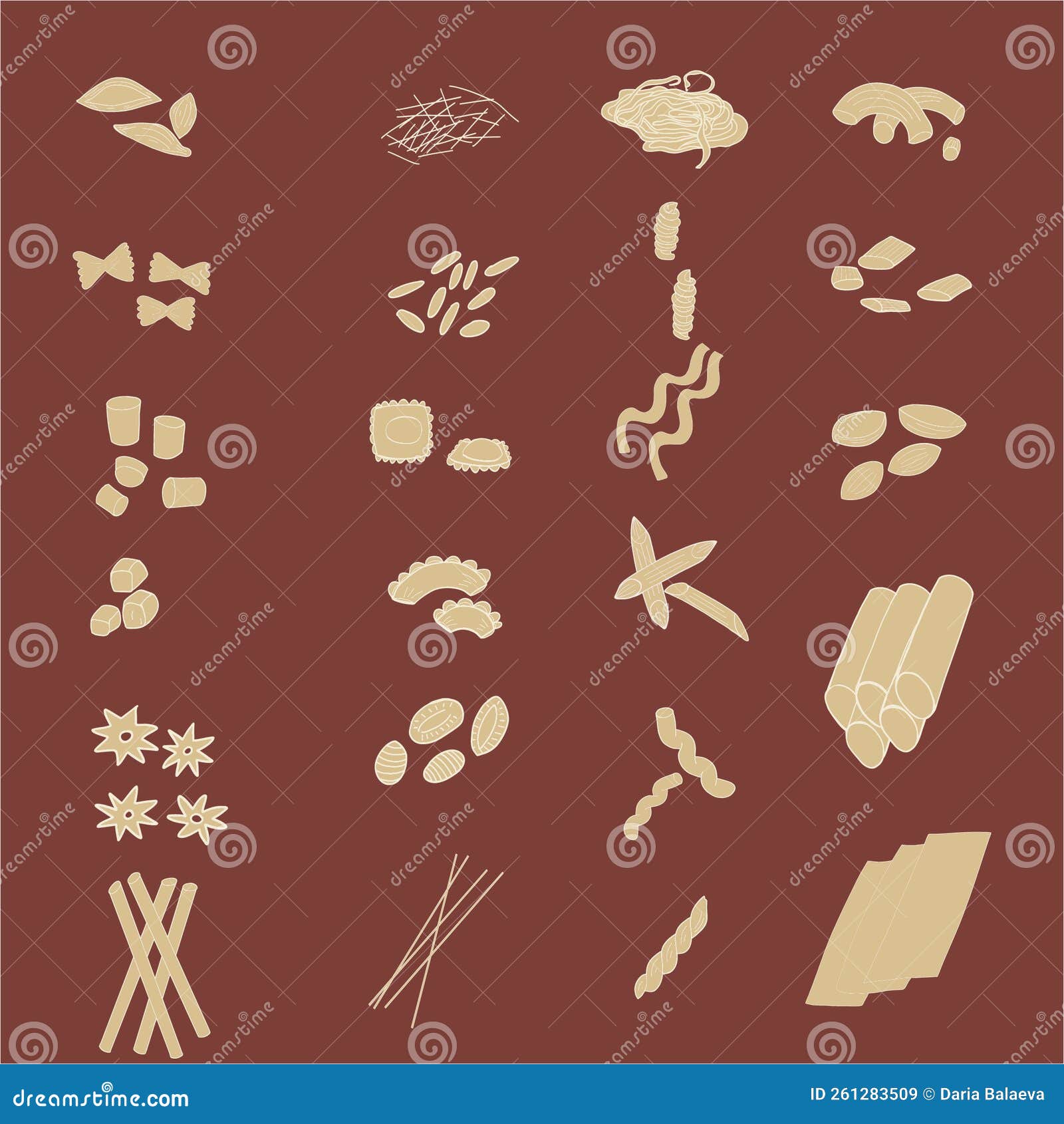Vector Hand Drawn Pasta Types Stock Vector - Illustration of culture ...