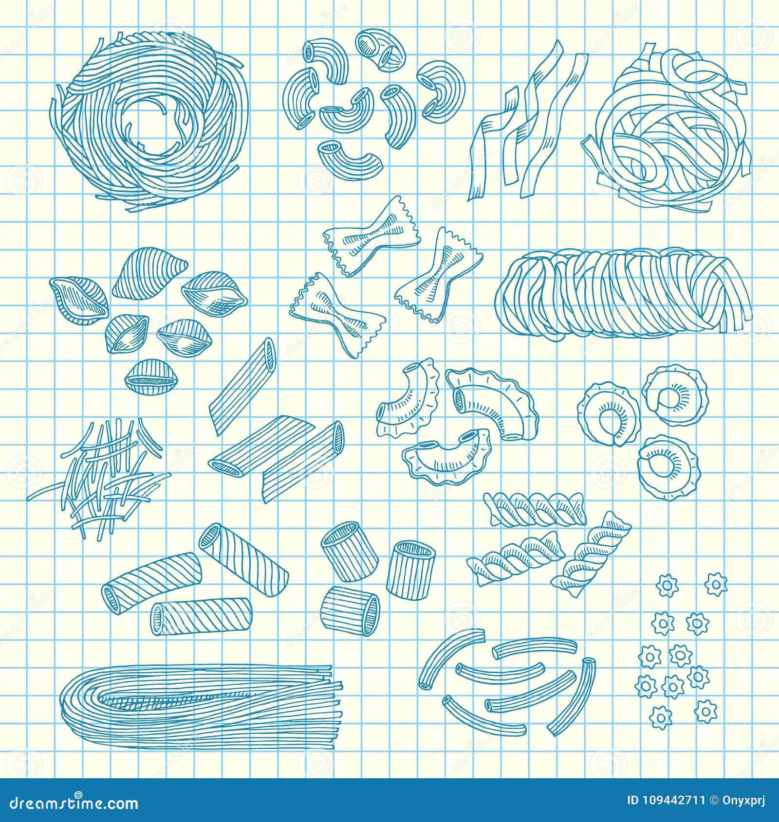 Vector Hand Drawn Pasta Types Stock Vector - Illustration of icon ...