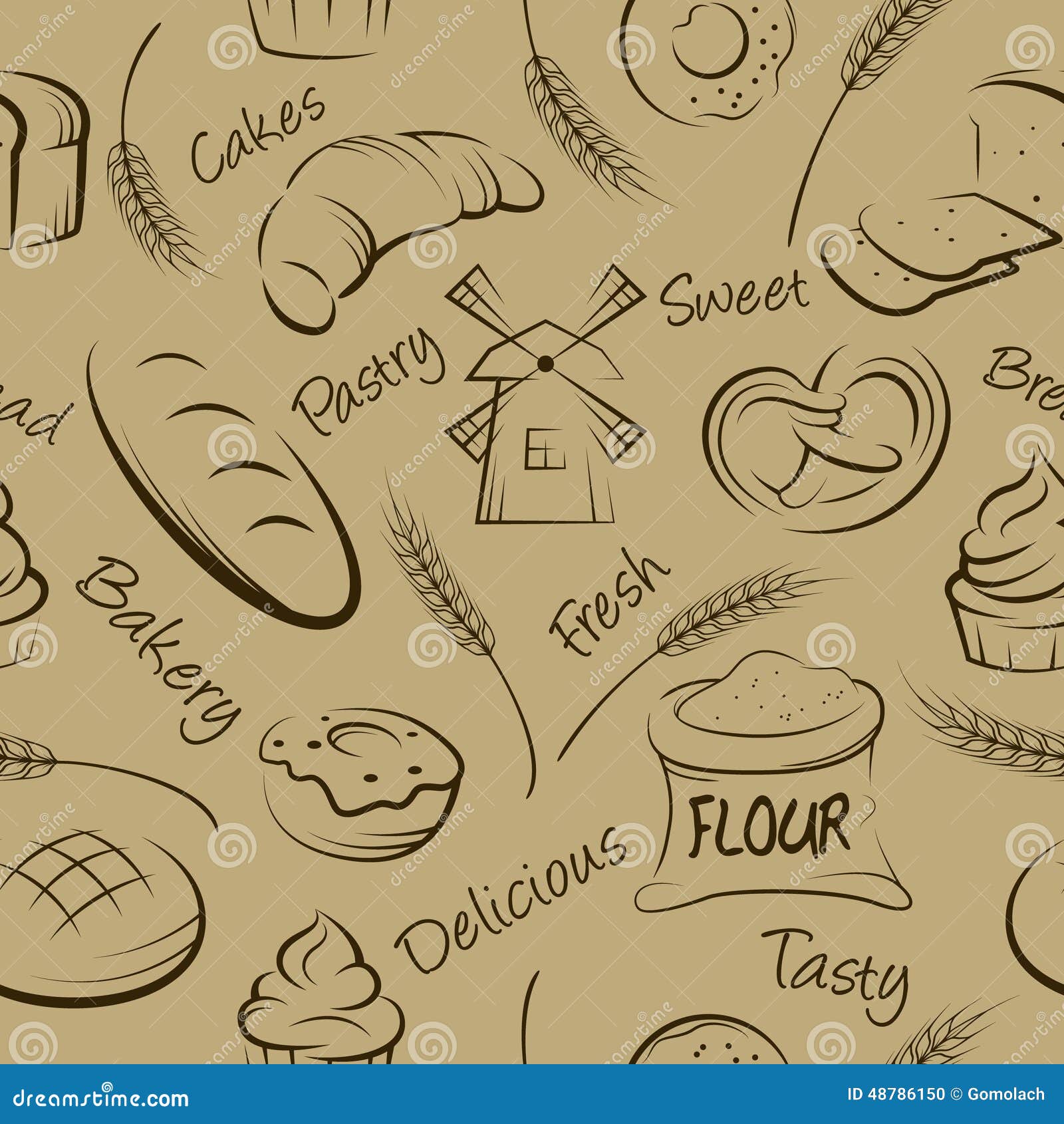 Pastries Seamless Pattern Vector Illustration | CartoonDealer.com #60417038